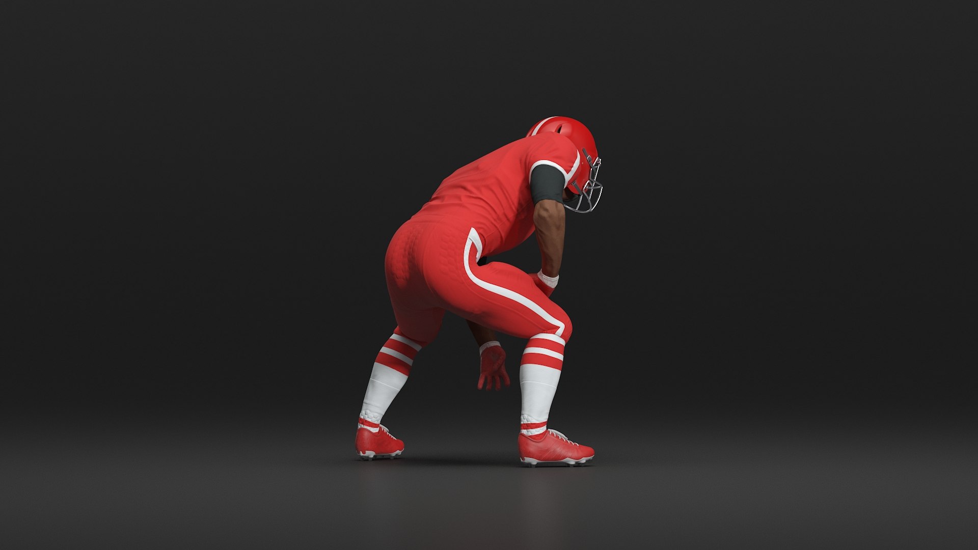 3D Black Man American Football Player Crouching Red Uniform ...