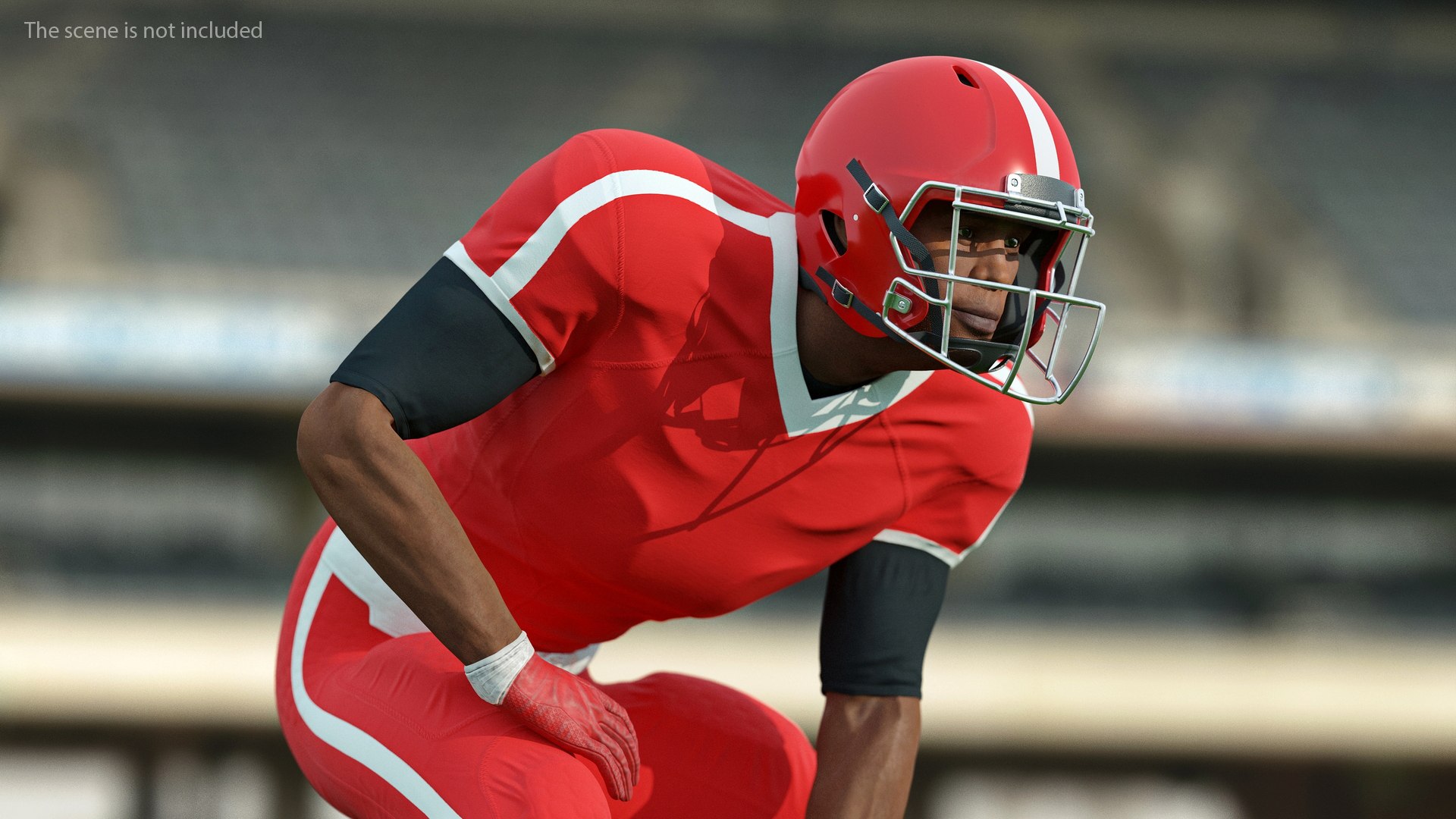 3D Black Man American Football Player Crouching Red Uniform ...