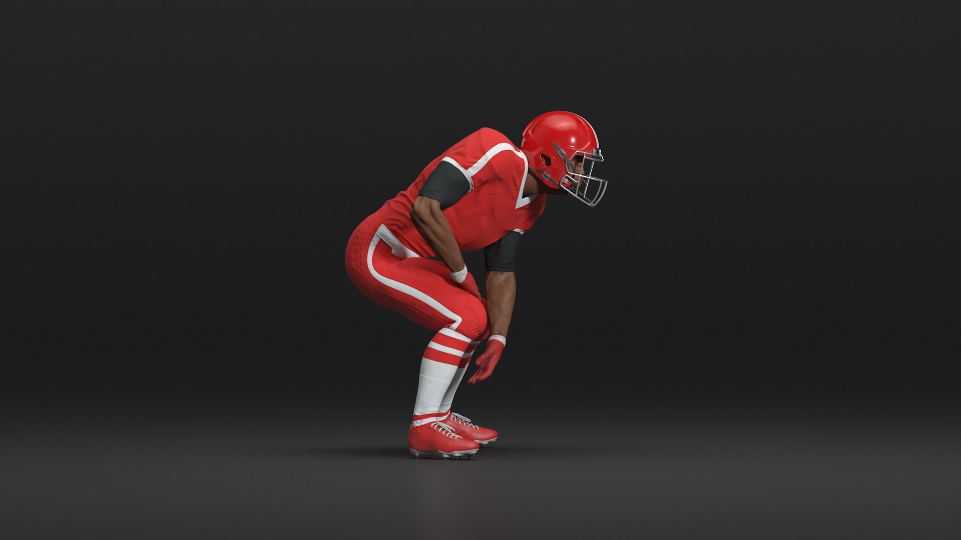 3D Black Man American Football Player Crouching Red Uniform ...