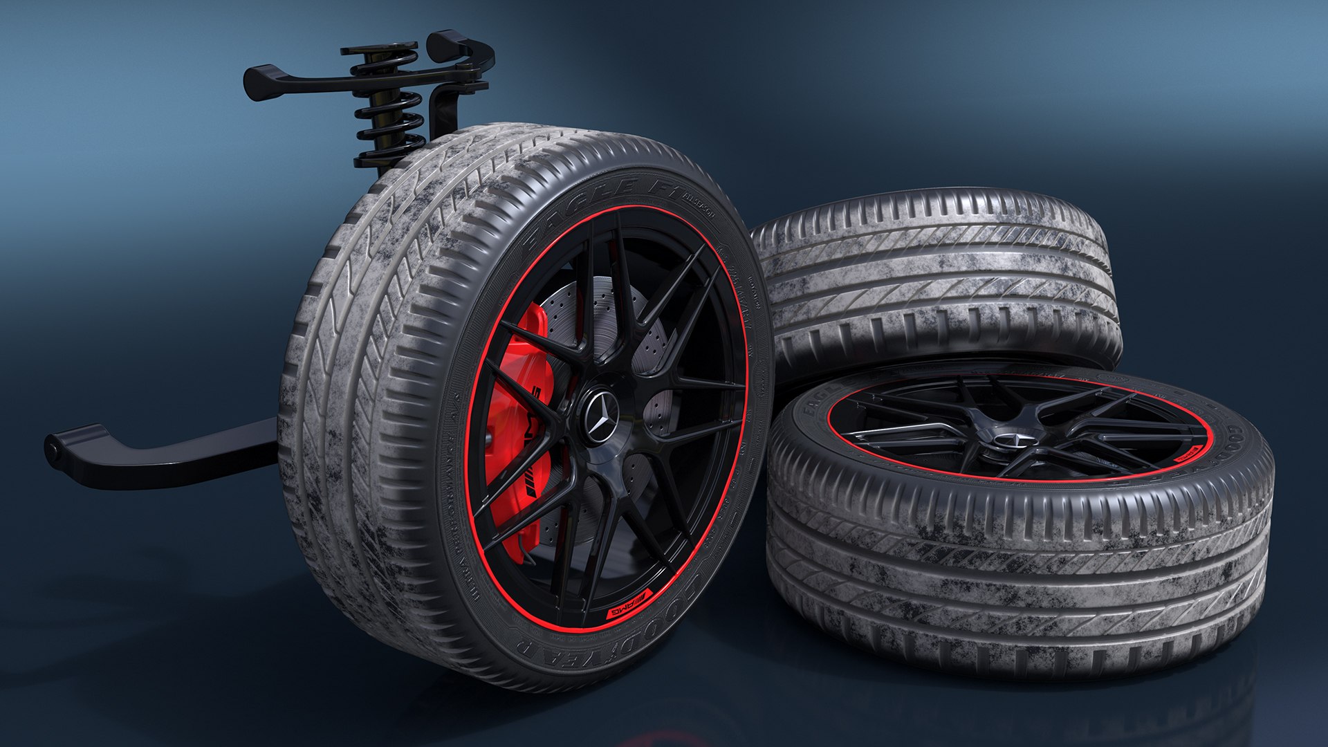 3D Goodyear Eagle Asymmetric Tire With AMG Brake And Suspension ...