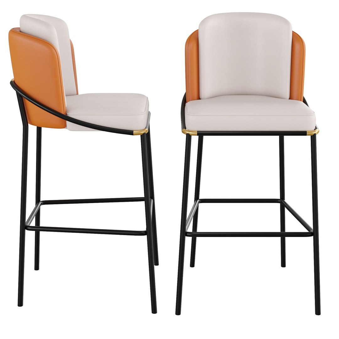 Beige Orange Counter Height Bar Stool Upholstered PU Leather Counter ...