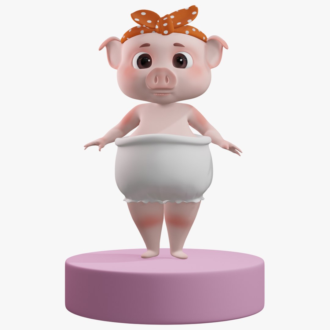 Cartoon Baby Pig With Hairband 3D Model 3D Model - TurboSquid 1774645