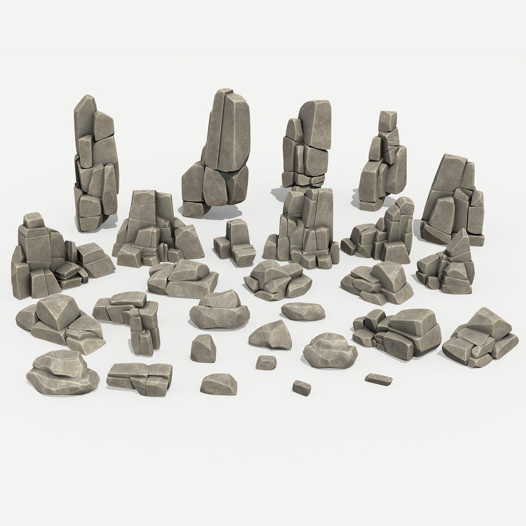 3D 30 Low poly PBR Stylized Block Rock - 3D Game Asset model ...