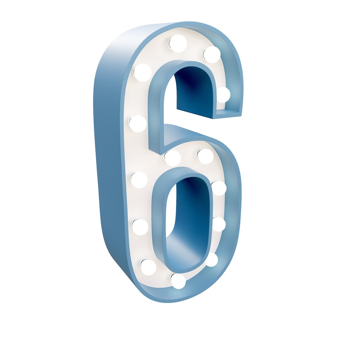 Marquee number six light bulb glow sign model - TurboSquid 1973614