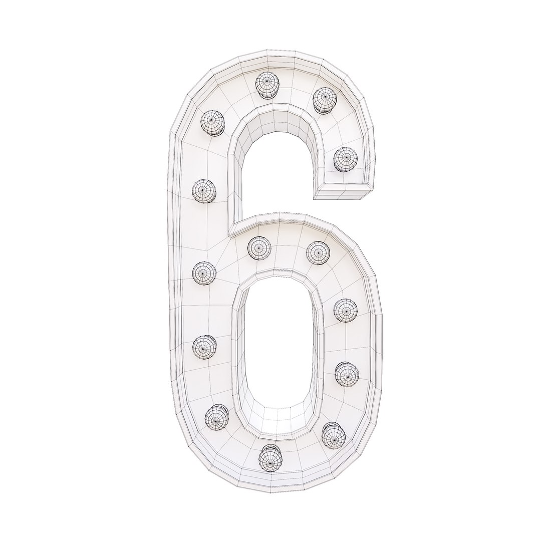 Marquee number six light bulb glow sign model - TurboSquid 1973614