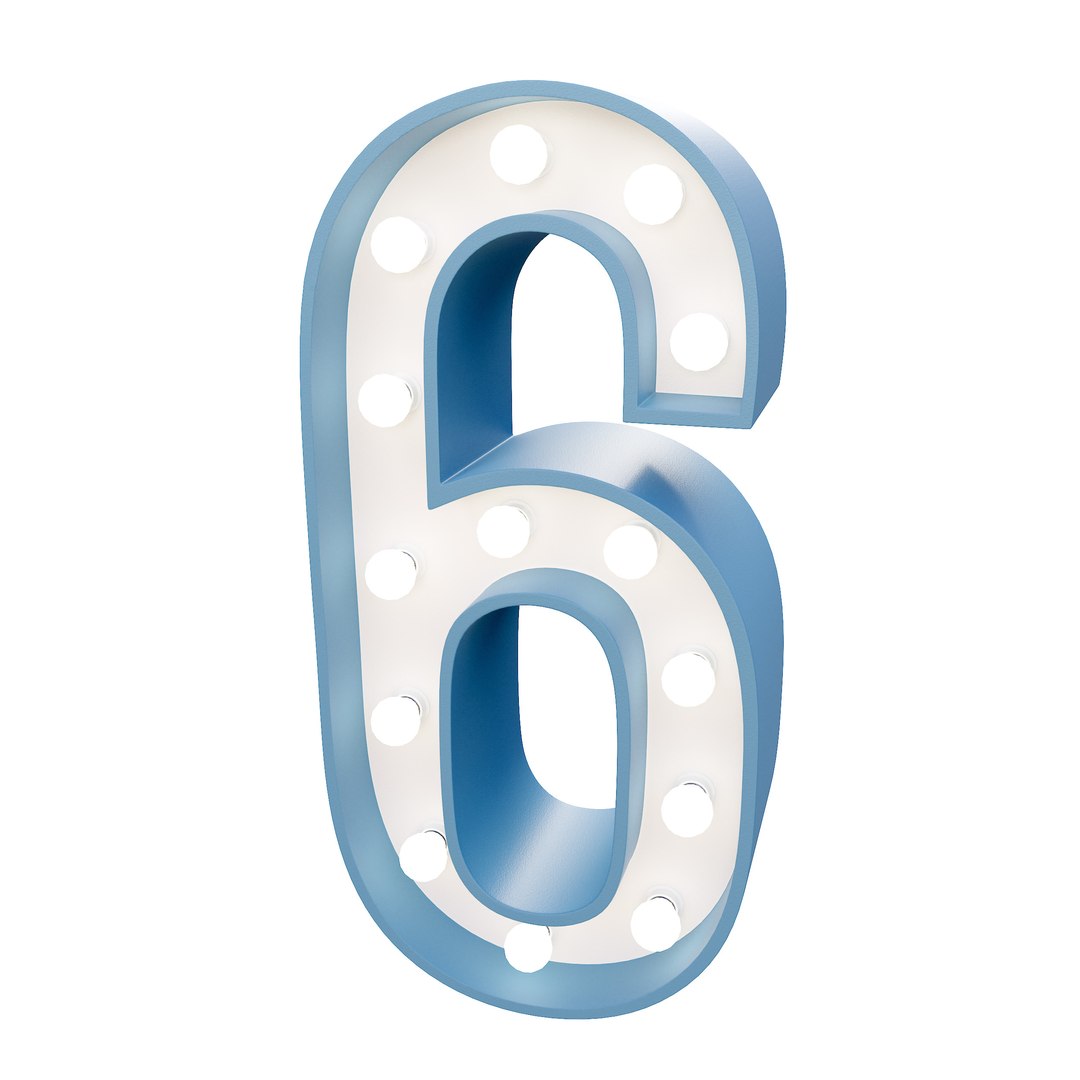 Marquee number six light bulb glow sign model - TurboSquid 1973614