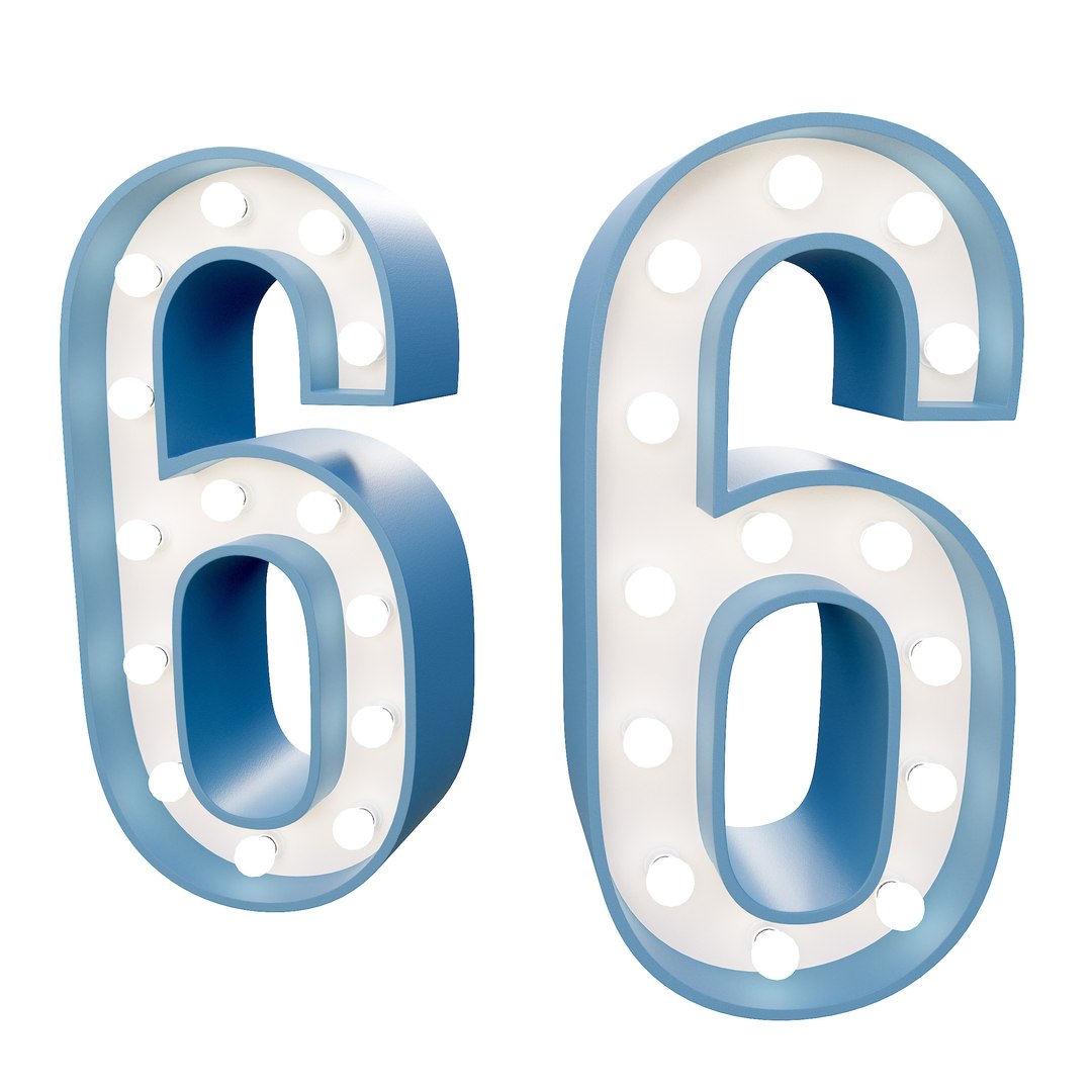 Marquee number six light bulb glow sign model - TurboSquid 1973614
