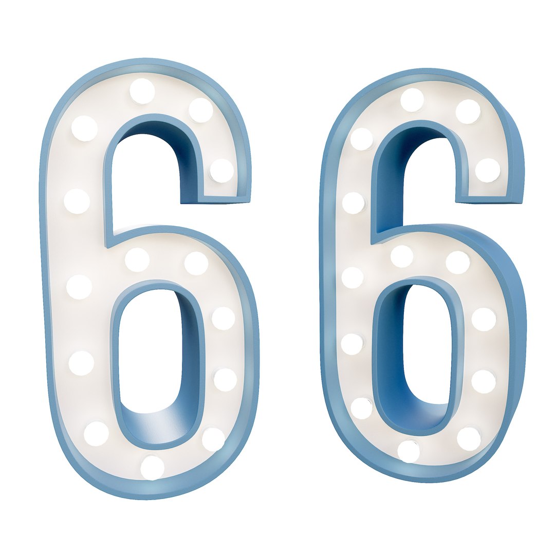 Marquee number six light bulb glow sign model - TurboSquid 1973614