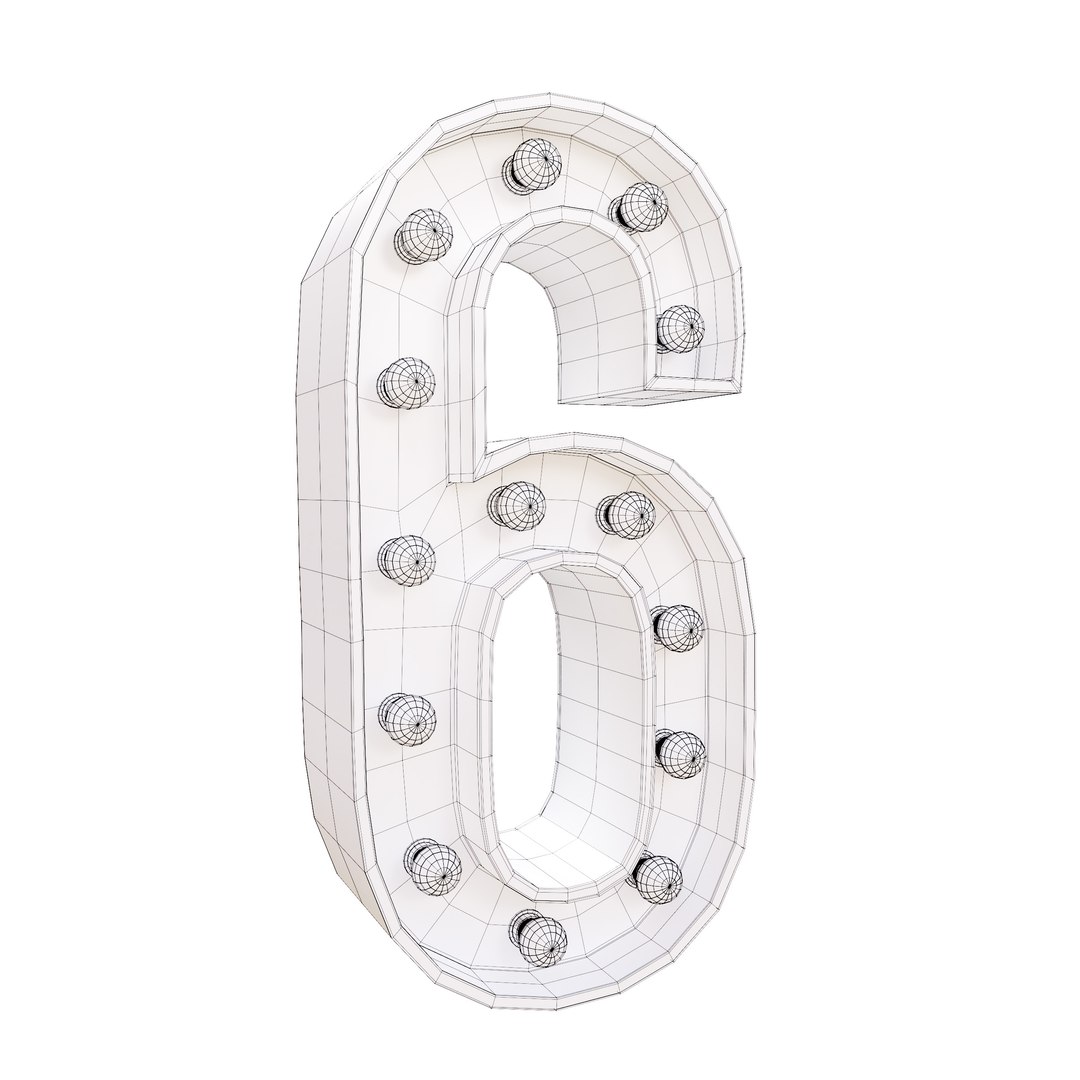 Marquee number six light bulb glow sign model - TurboSquid 1973614