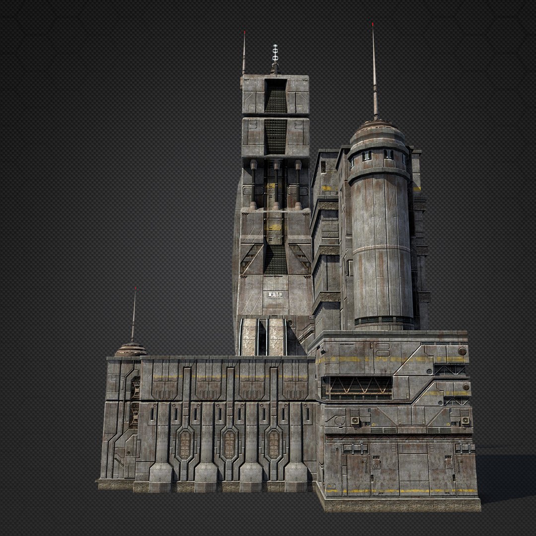 3d model of low-poly sci-fi tower