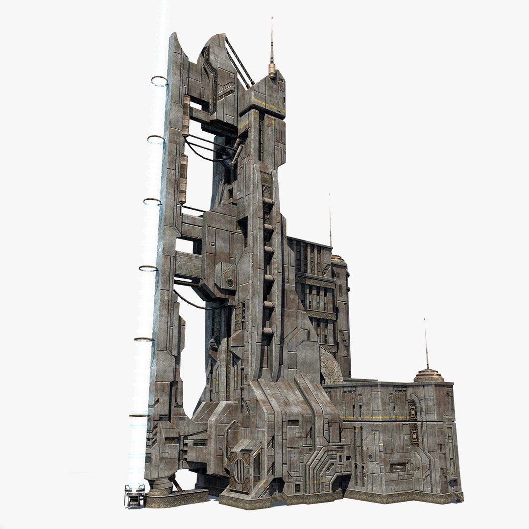 3d model of low-poly sci-fi tower