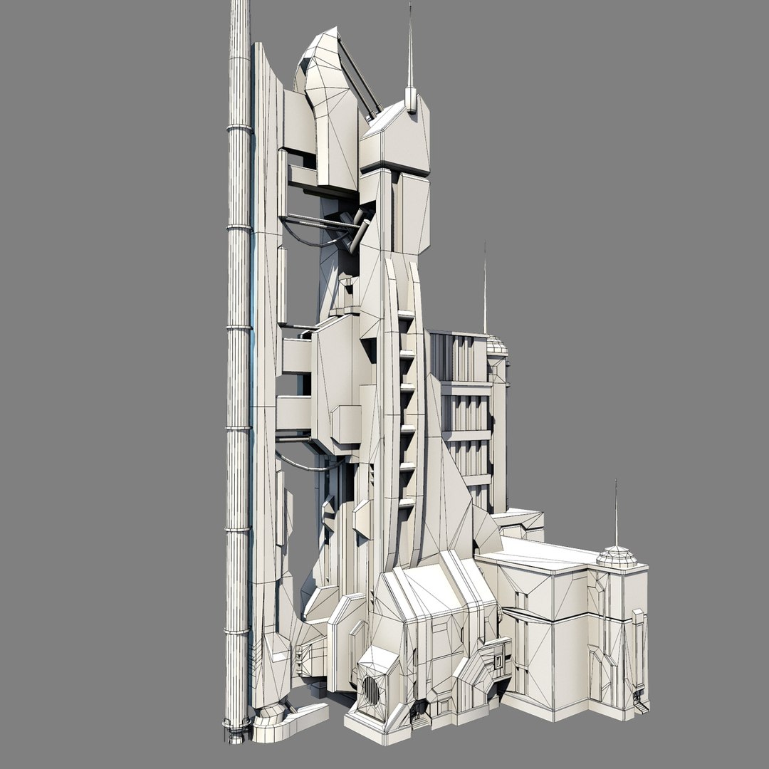 3d model of low-poly sci-fi tower