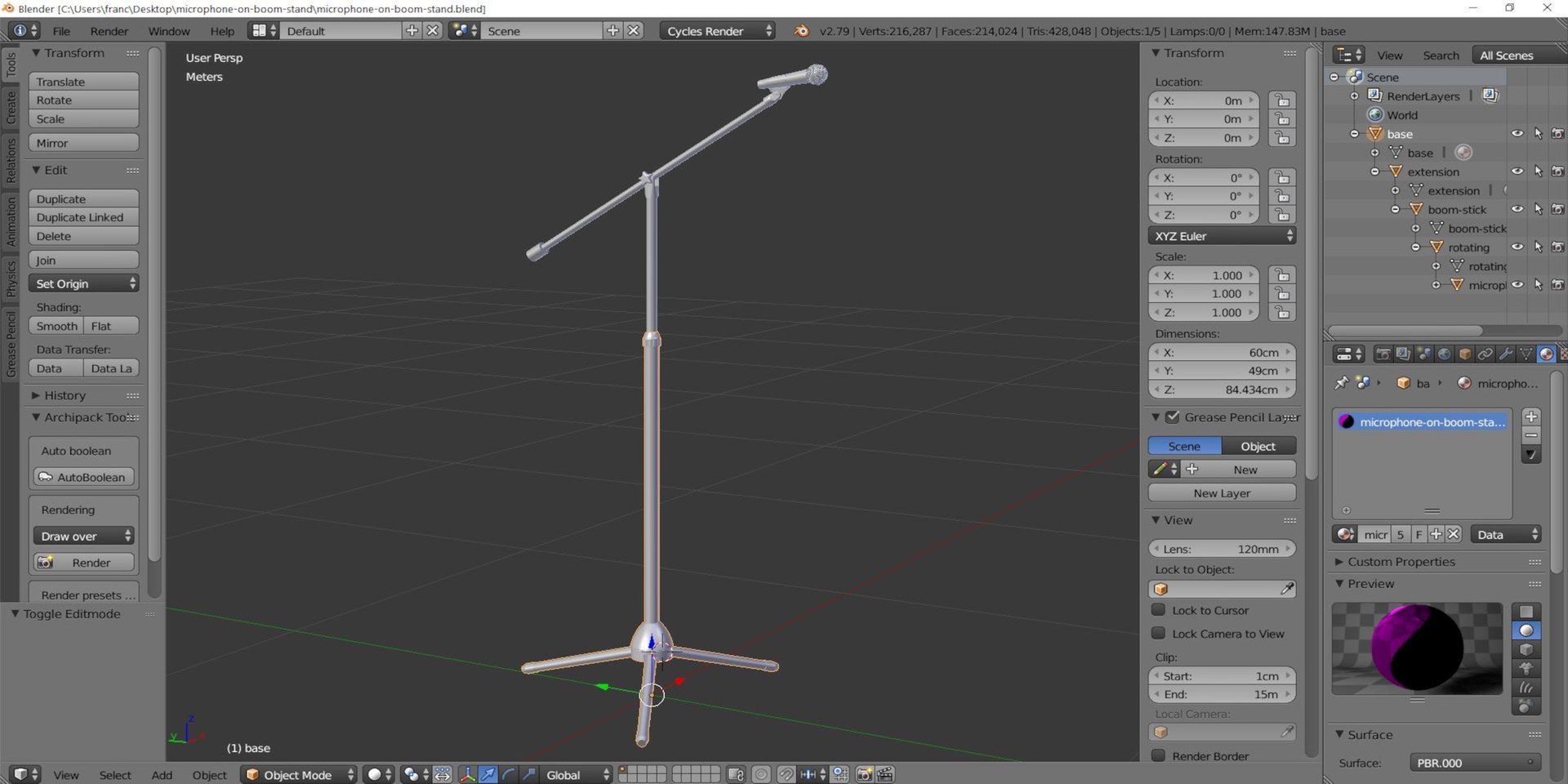 Microphone On Boom Stand 3D Model - TurboSquid 1814817