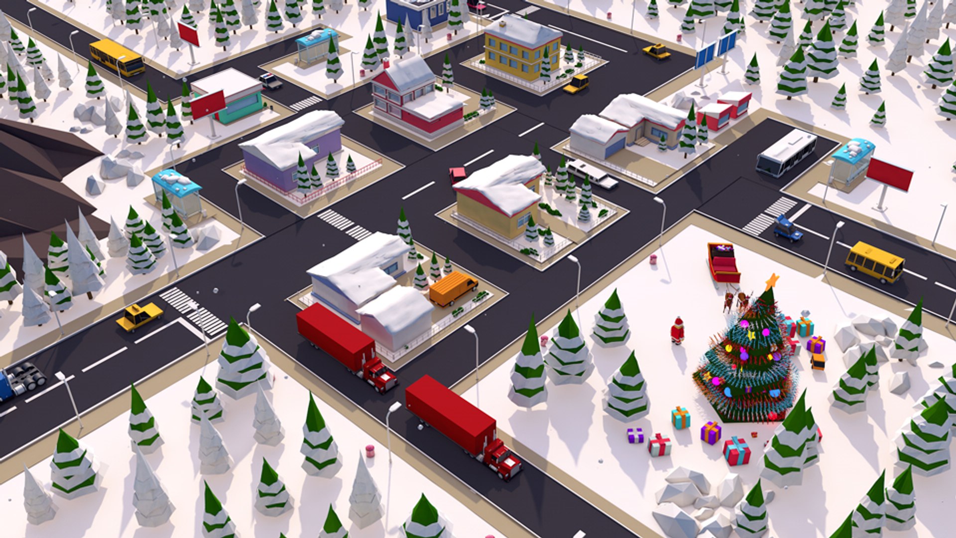 Cartoon Christmas City Pack Model - TurboSquid 1231025