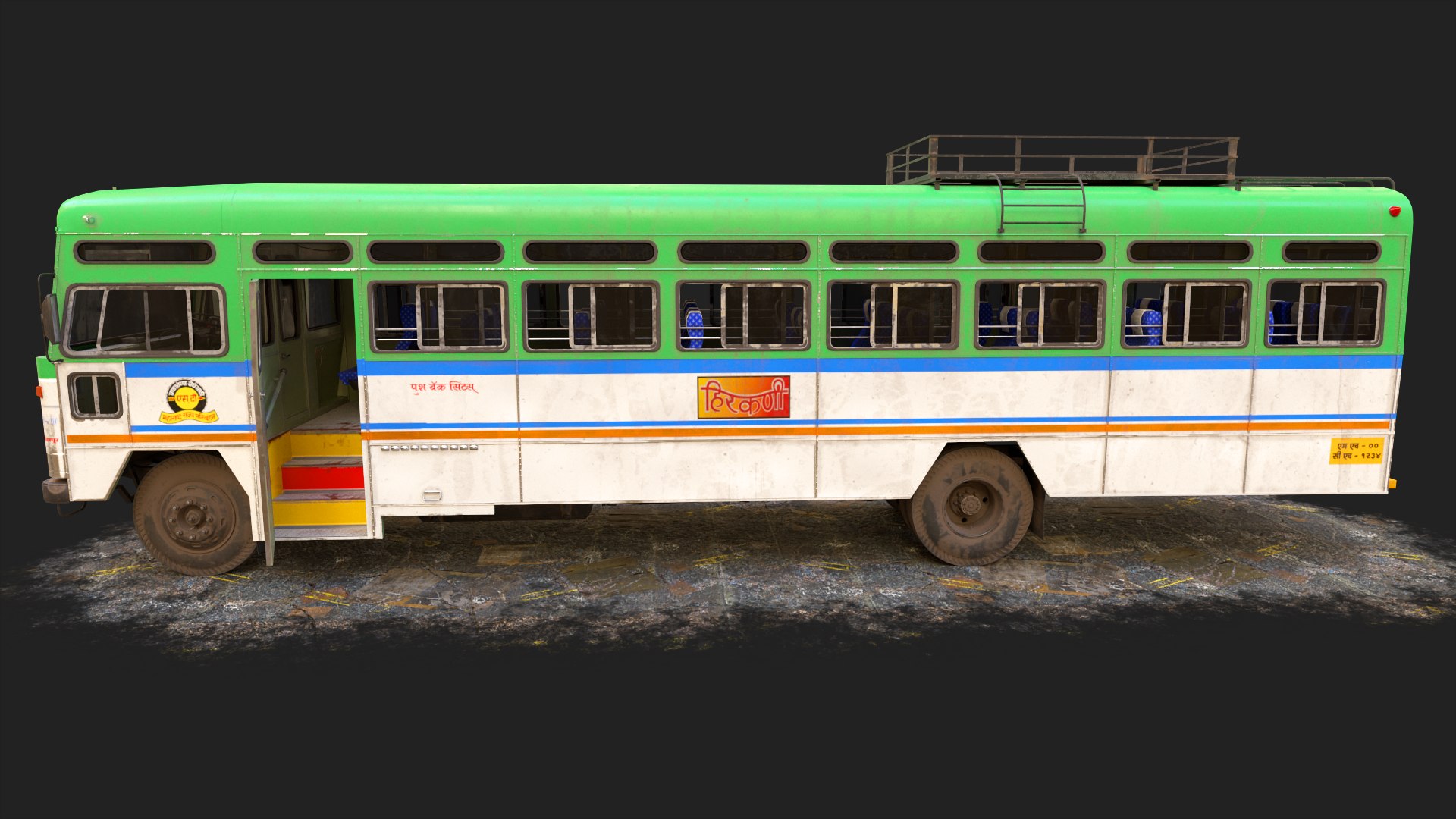 3D Indian Bus V1 Old Green White Used Model - TurboSquid 2286405