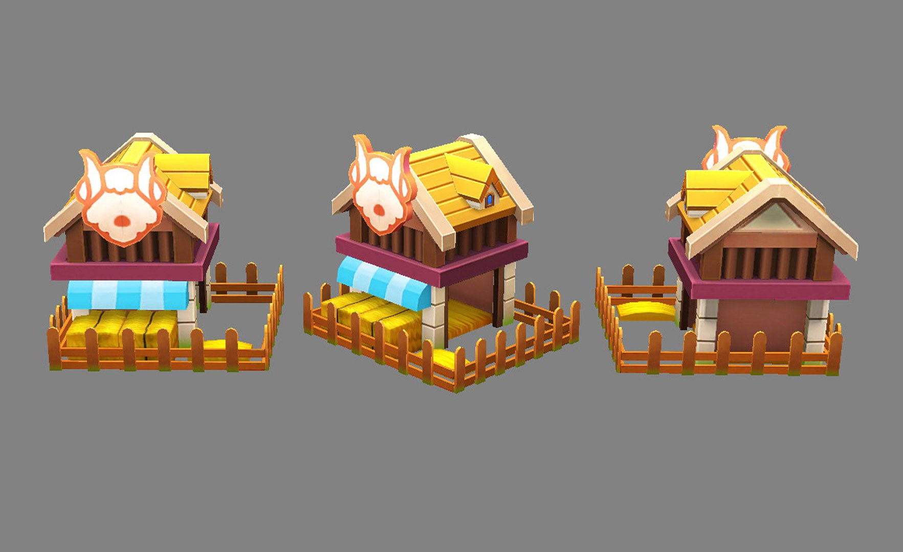 Cartoon Farm Buildings - Cow Shed - Pigsty - Sheep Pen 3D Model ...