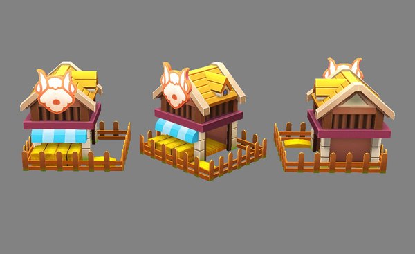 Cartoon farm buildings - cow shed - pigsty - sheep pen 3D model ...