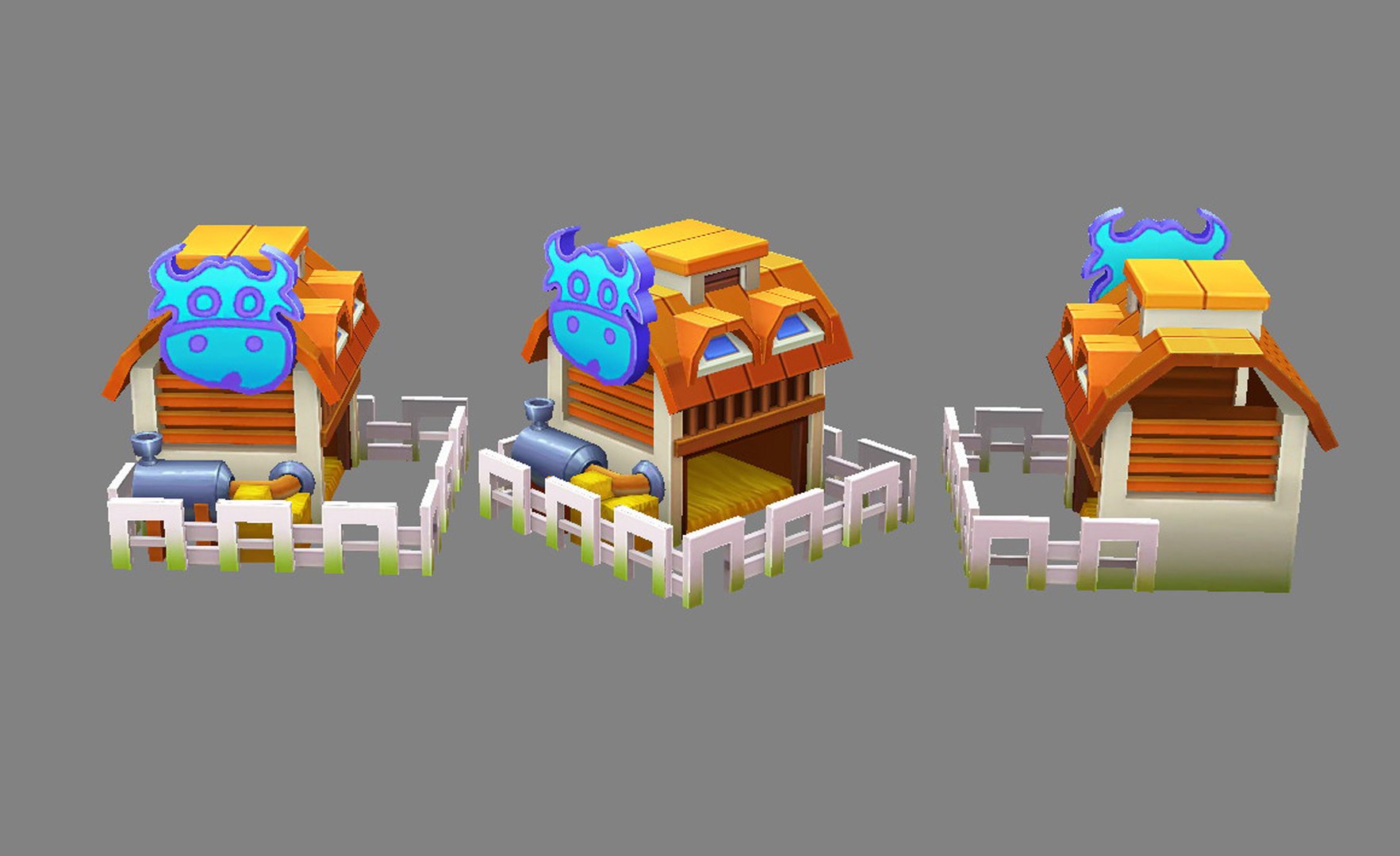 Cartoon Farm Buildings - Cow Shed - Pigsty - Sheep Pen 3D Model ...