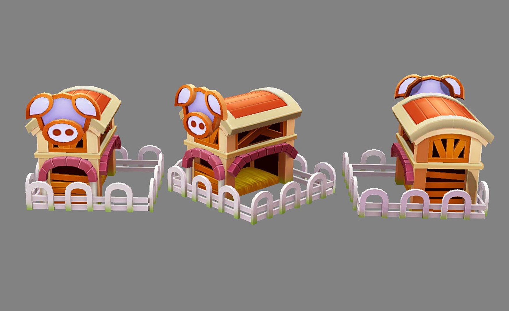 Cartoon Farm Buildings - Cow Shed - Pigsty - Sheep Pen 3D Model ...