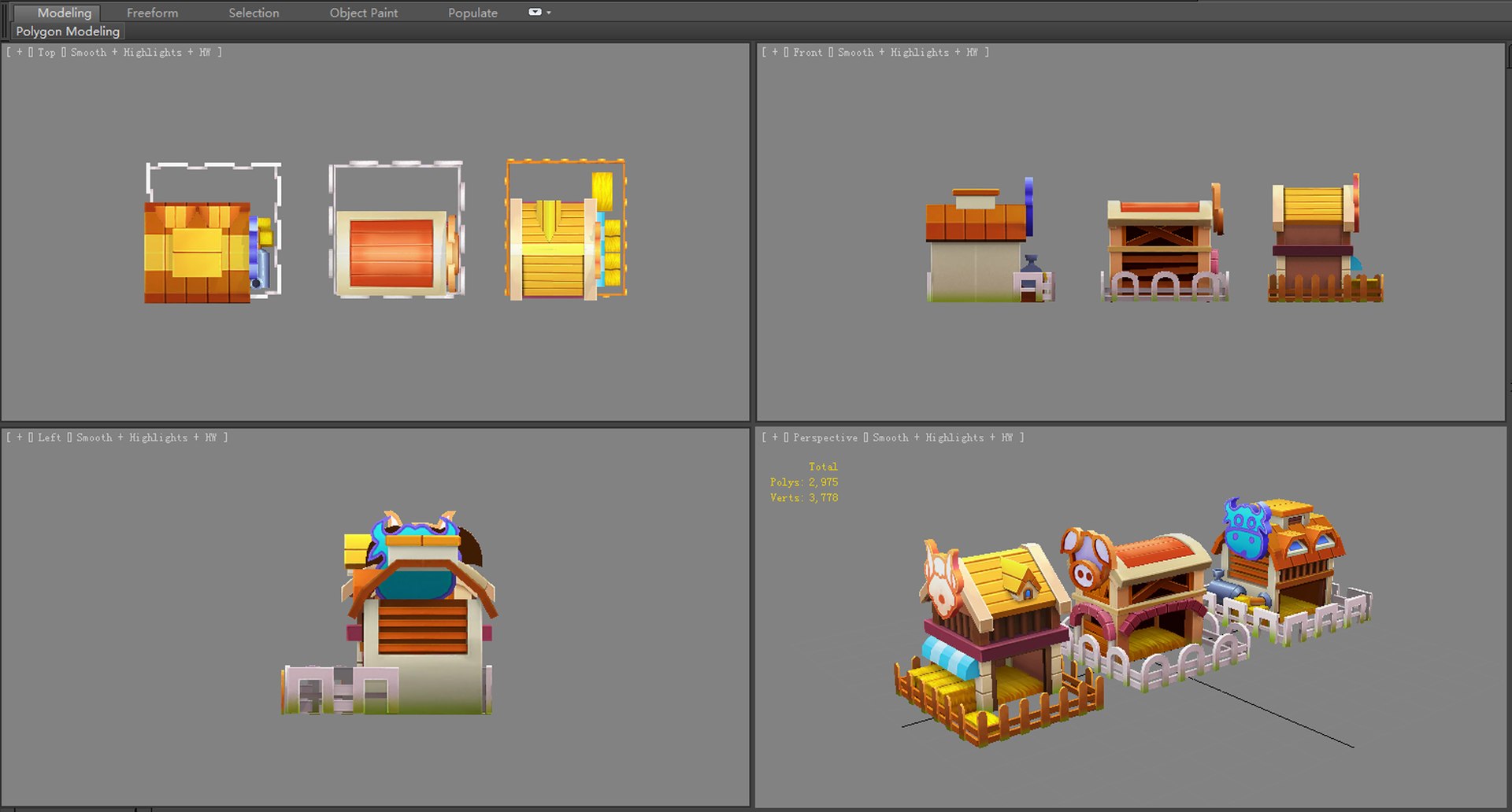 Cartoon Farm Buildings - Cow Shed - Pigsty - Sheep Pen 3D Model ...