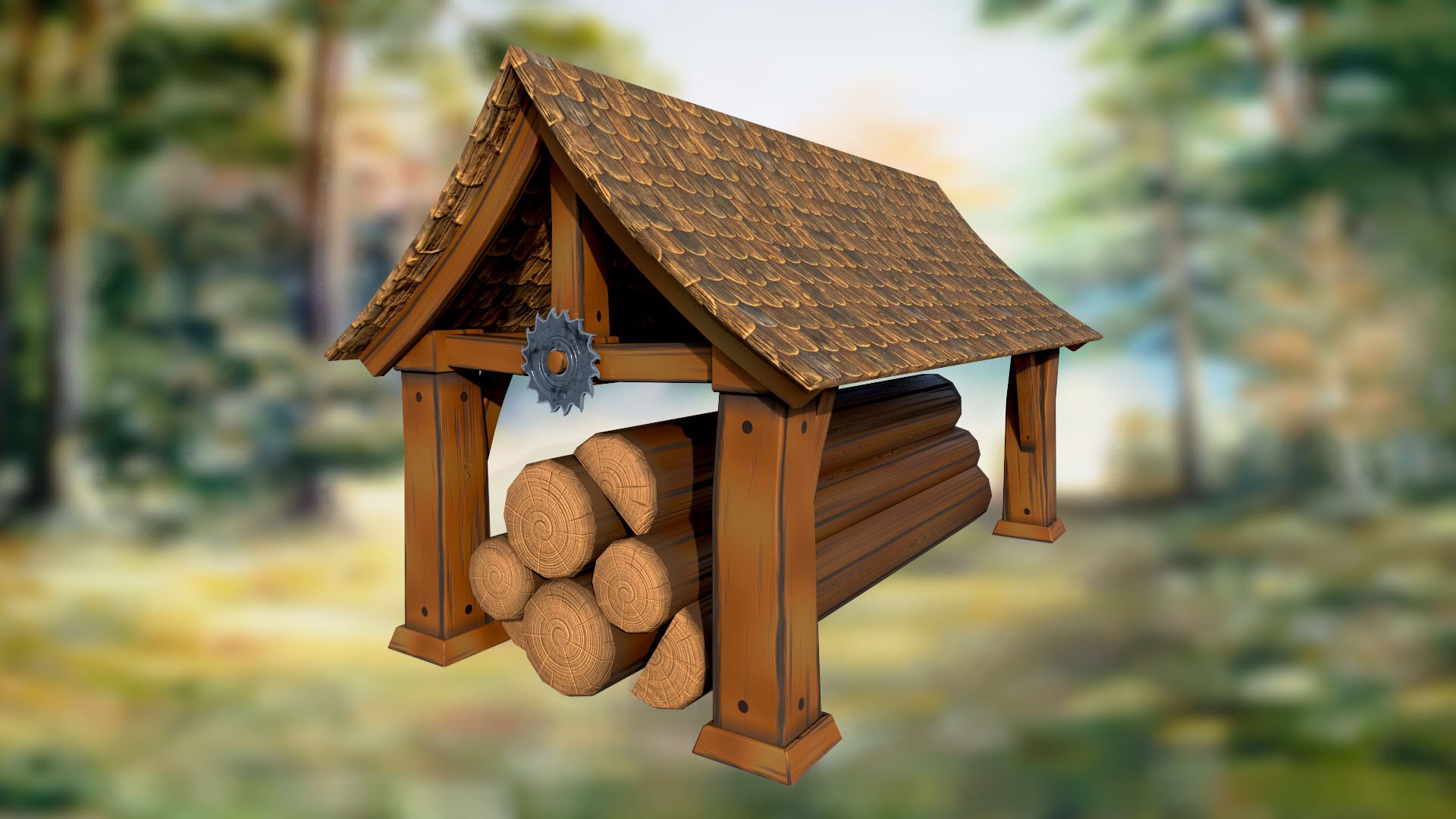 3D Stylized log shed sawmill PBR game ready Low-poly 3D model ...