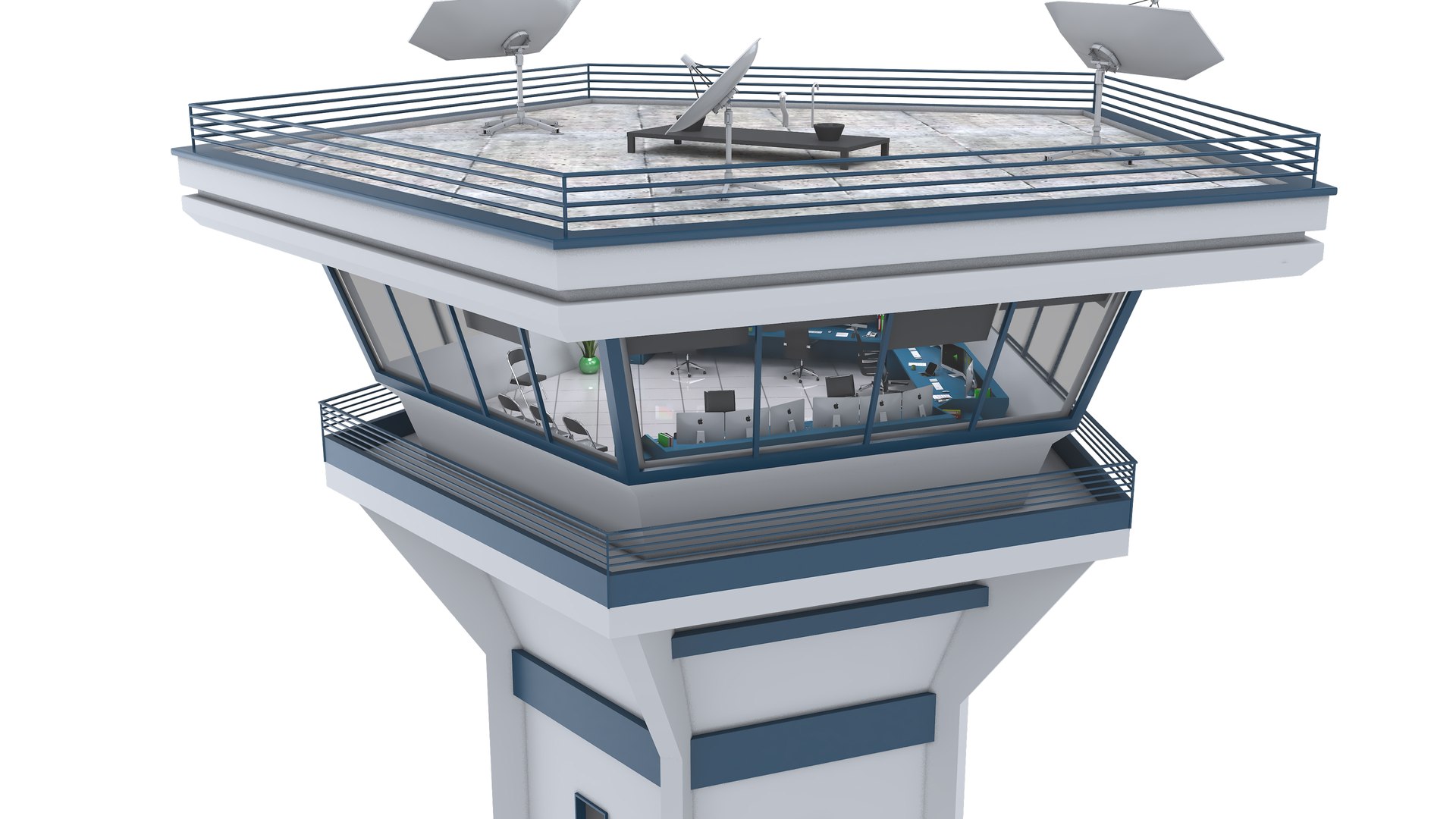 3D Airport Air Traffic Control Tower With Interior - TurboSquid 2272486