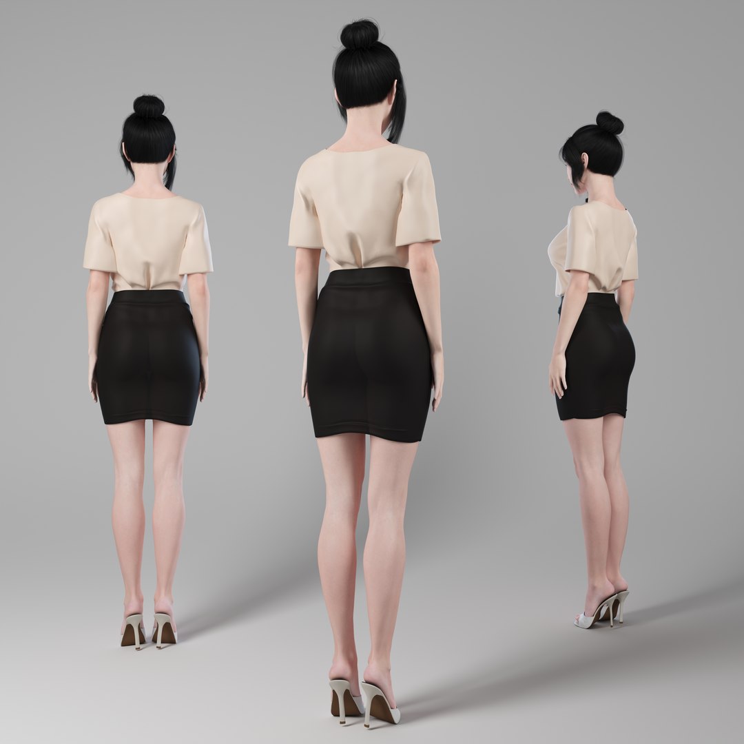 Asian Woman Waitress Standing Model - TurboSquid 2222517