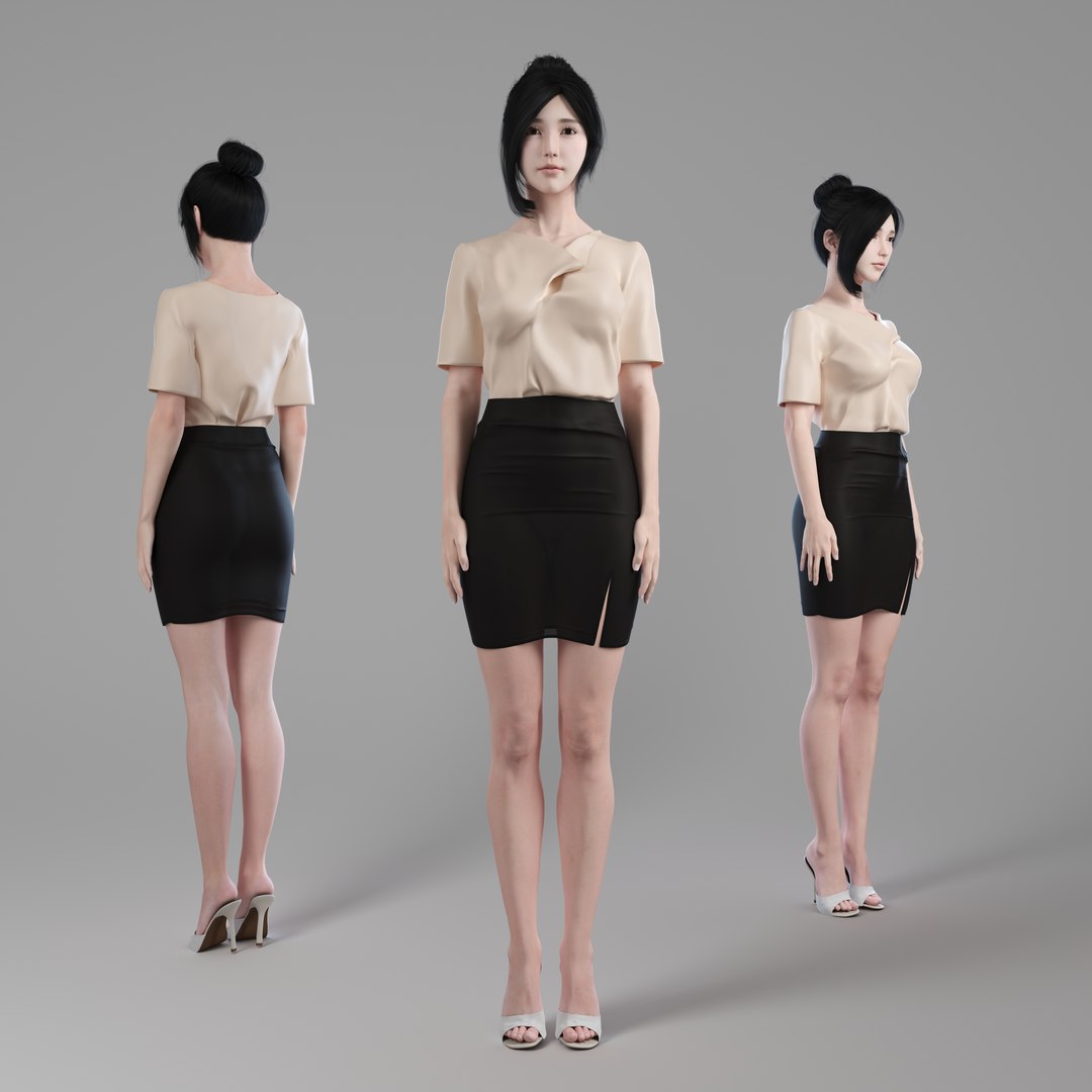 Asian Woman Waitress Standing Model - TurboSquid 2222517