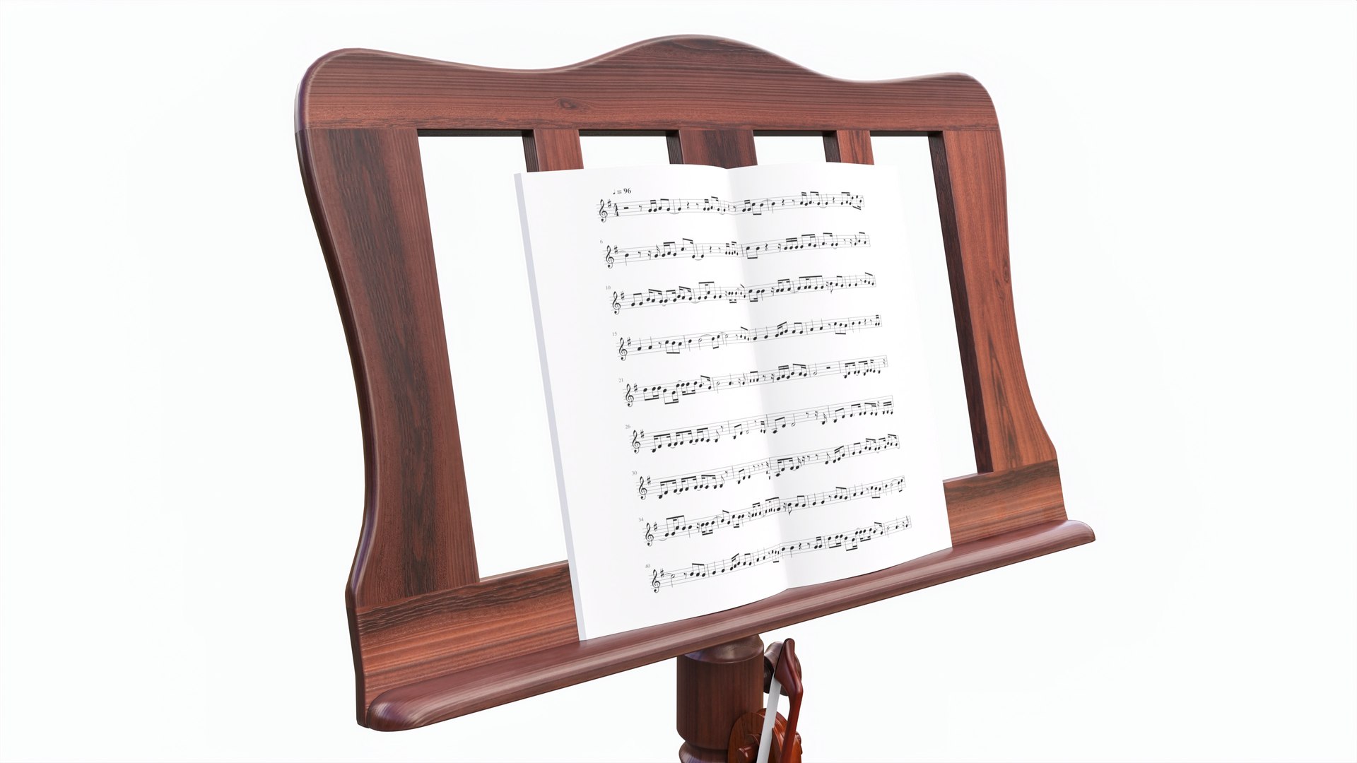 Violin With Bow And Wooden Music Note Stand 3D Model - TurboSquid 2248373
