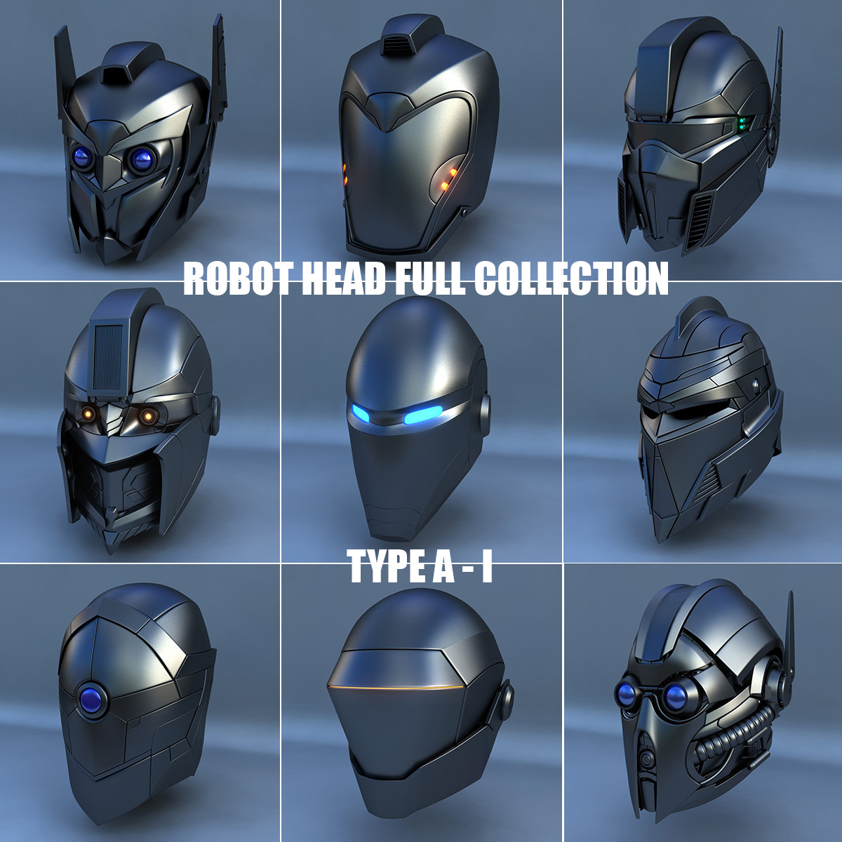 modelo 3d Colección completa de cabeza de robot (tipo A - I ...