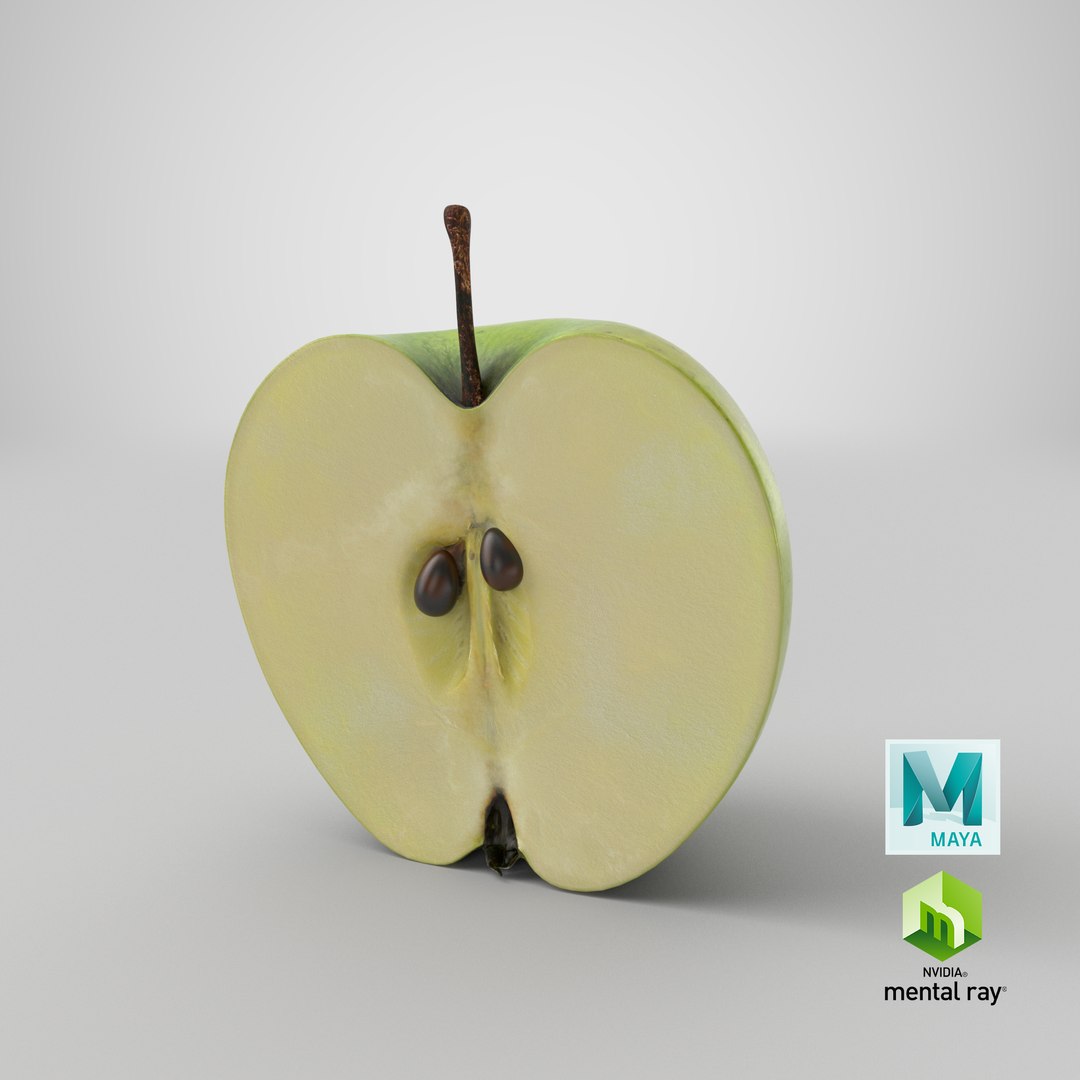 3D Green Apple Half Cut Model - TurboSquid 1625066