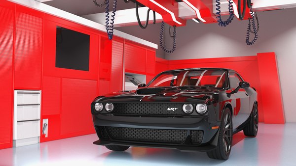 modelo 3d Garage de boxes de carreras y Dodge Challenger - TurboSquid ...