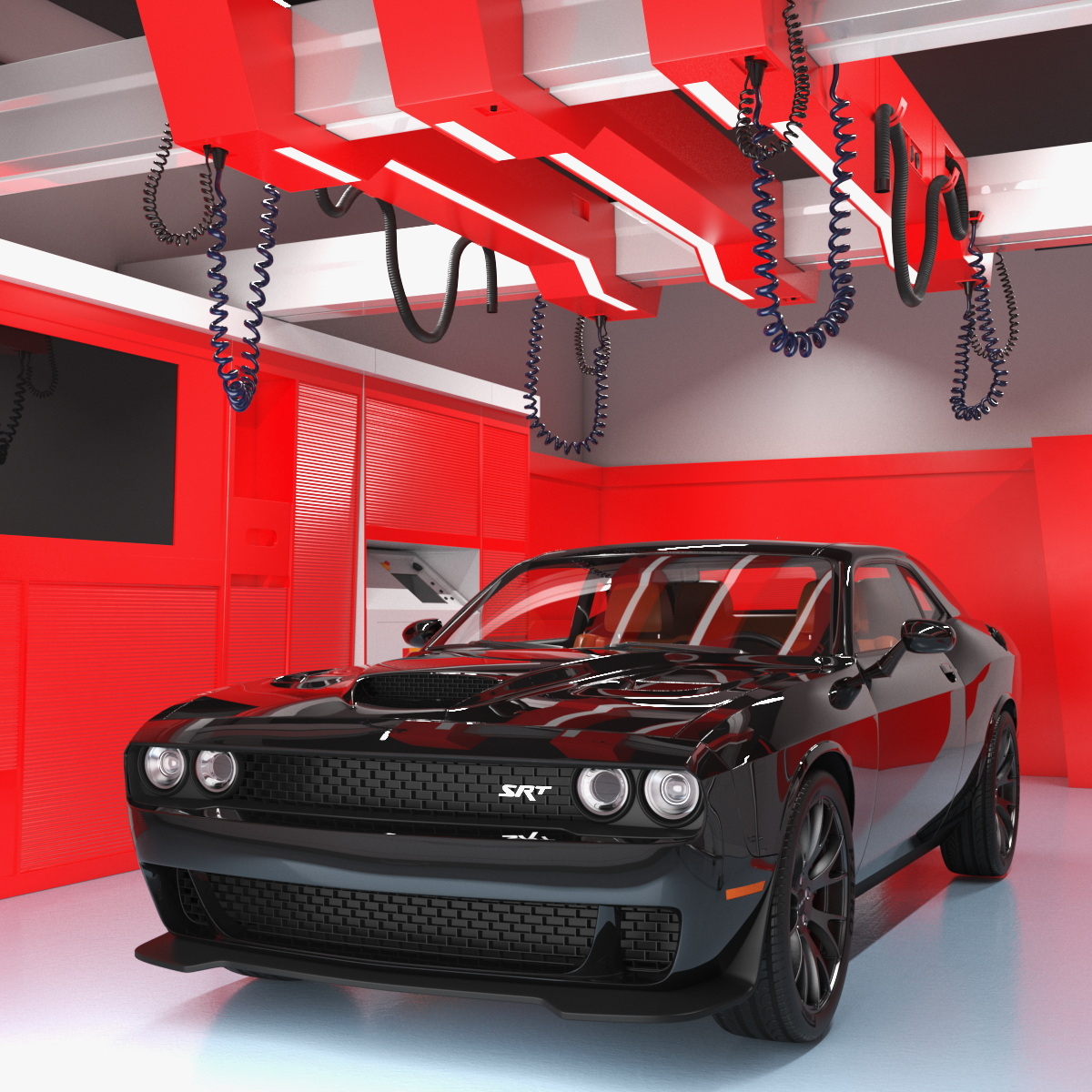 modelo 3d Garage de boxes de carreras y Dodge Challenger - TurboSquid ...