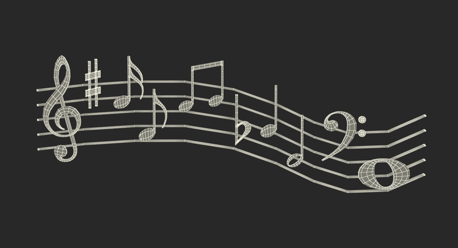 3D silver music notes waves - TurboSquid 1434817