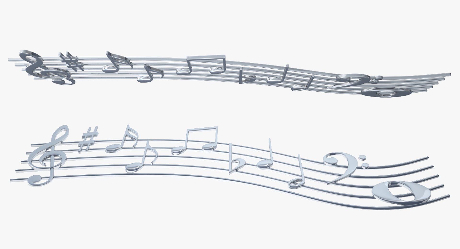 3D silver music notes waves - TurboSquid 1434817