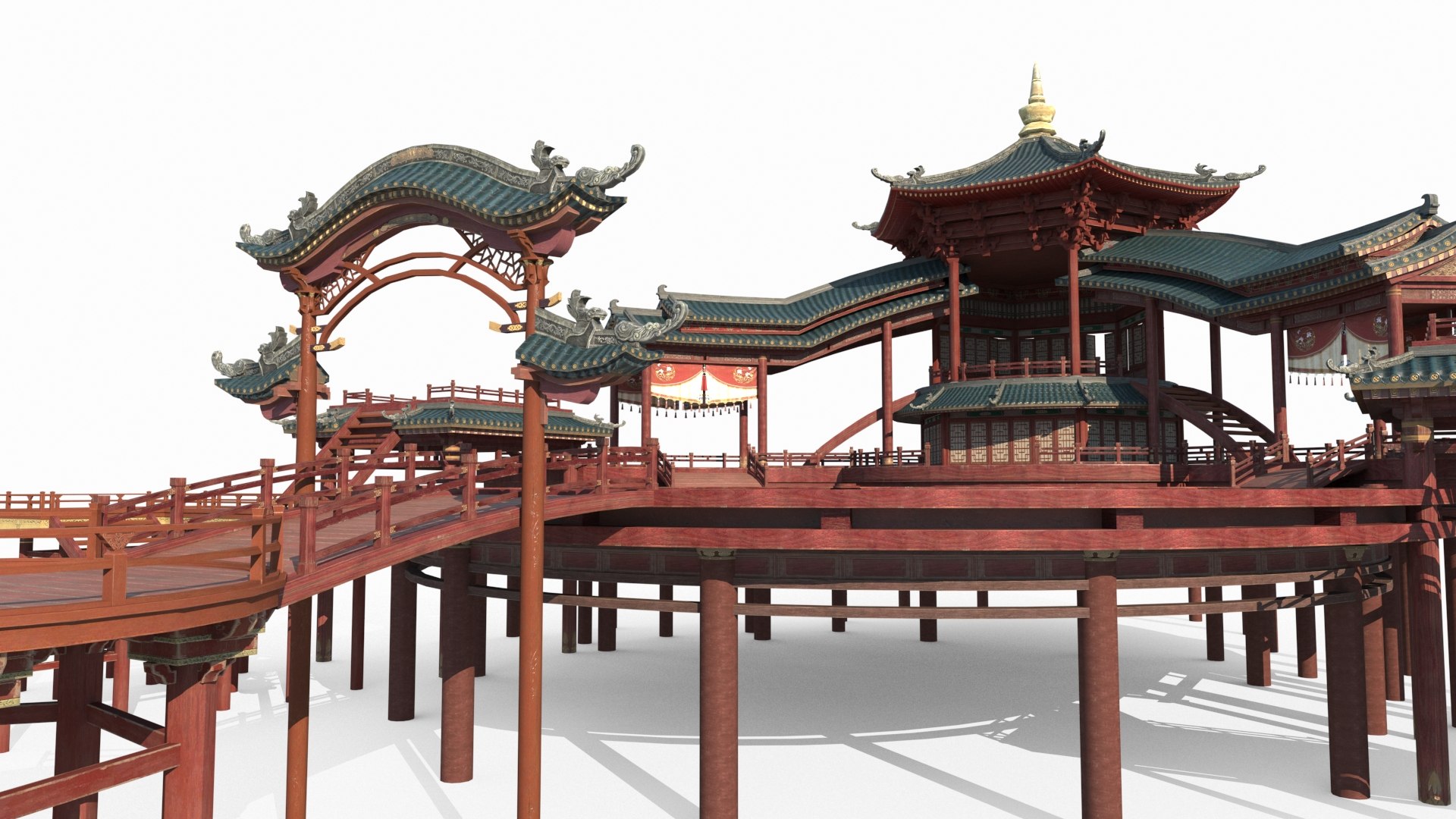 3D Large Outdoor Stage Of Ancient Asian Architecture - TurboSquid 2050854