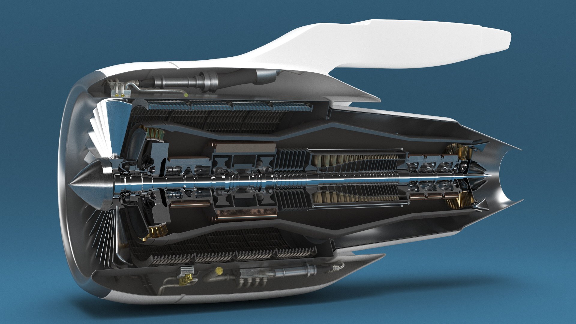 Jet Engine In Section Cut Model - TurboSquid 2381124