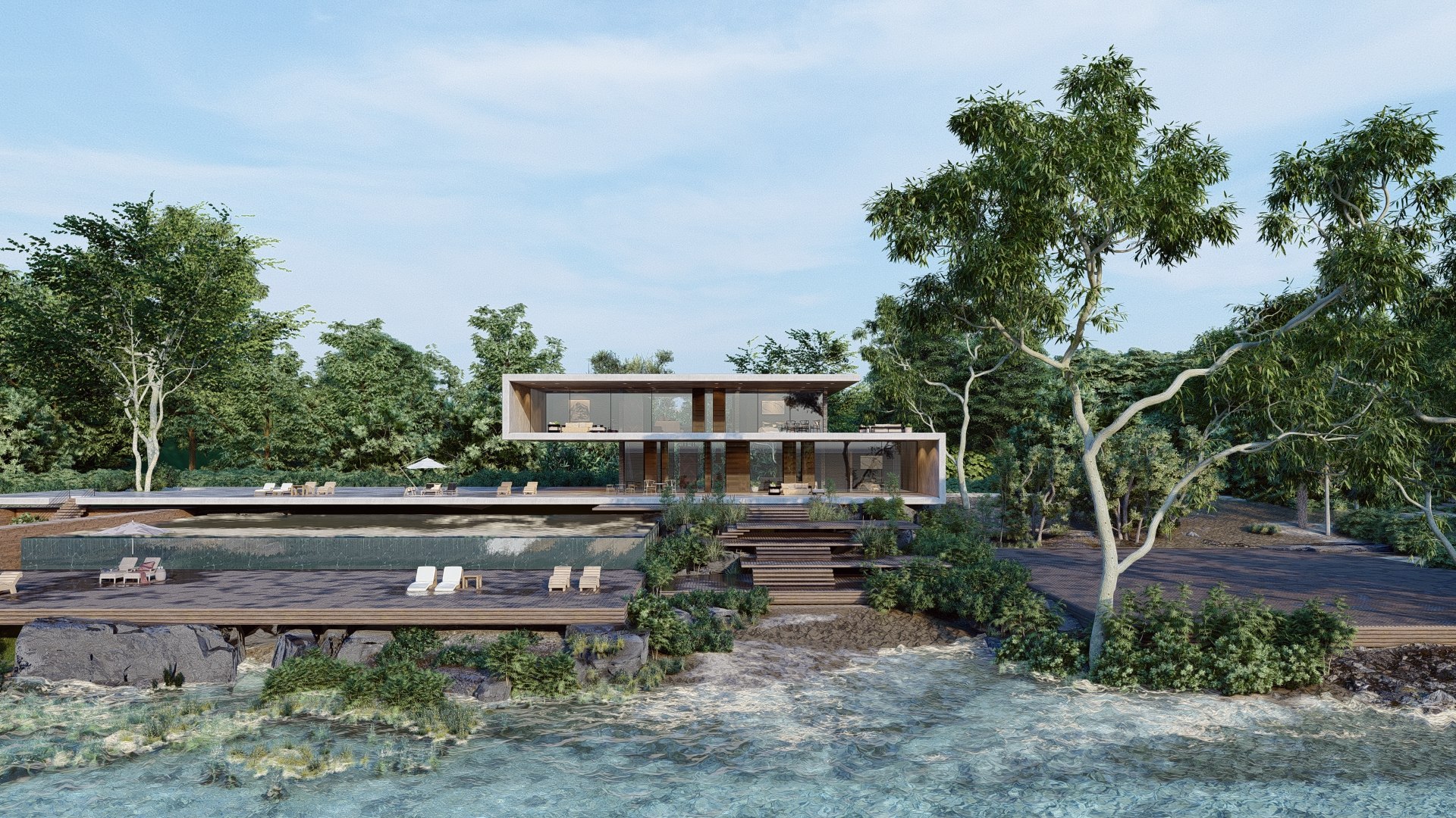 3D Folding Modern Architecture Beach House Villa Revit N Lumion Rocks ...