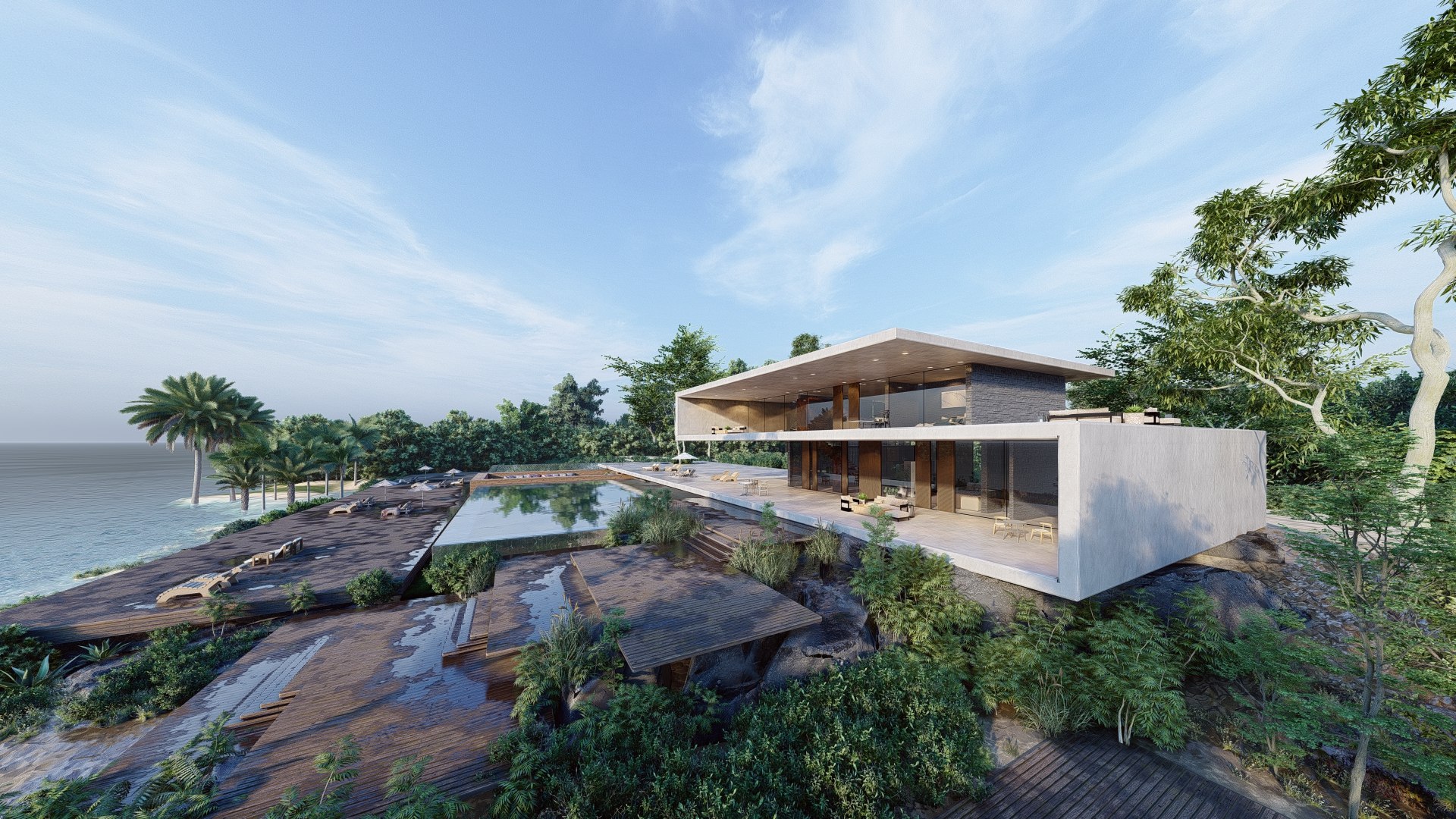 3D Folding Modern Architecture Beach House Villa Revit N Lumion Rocks ...