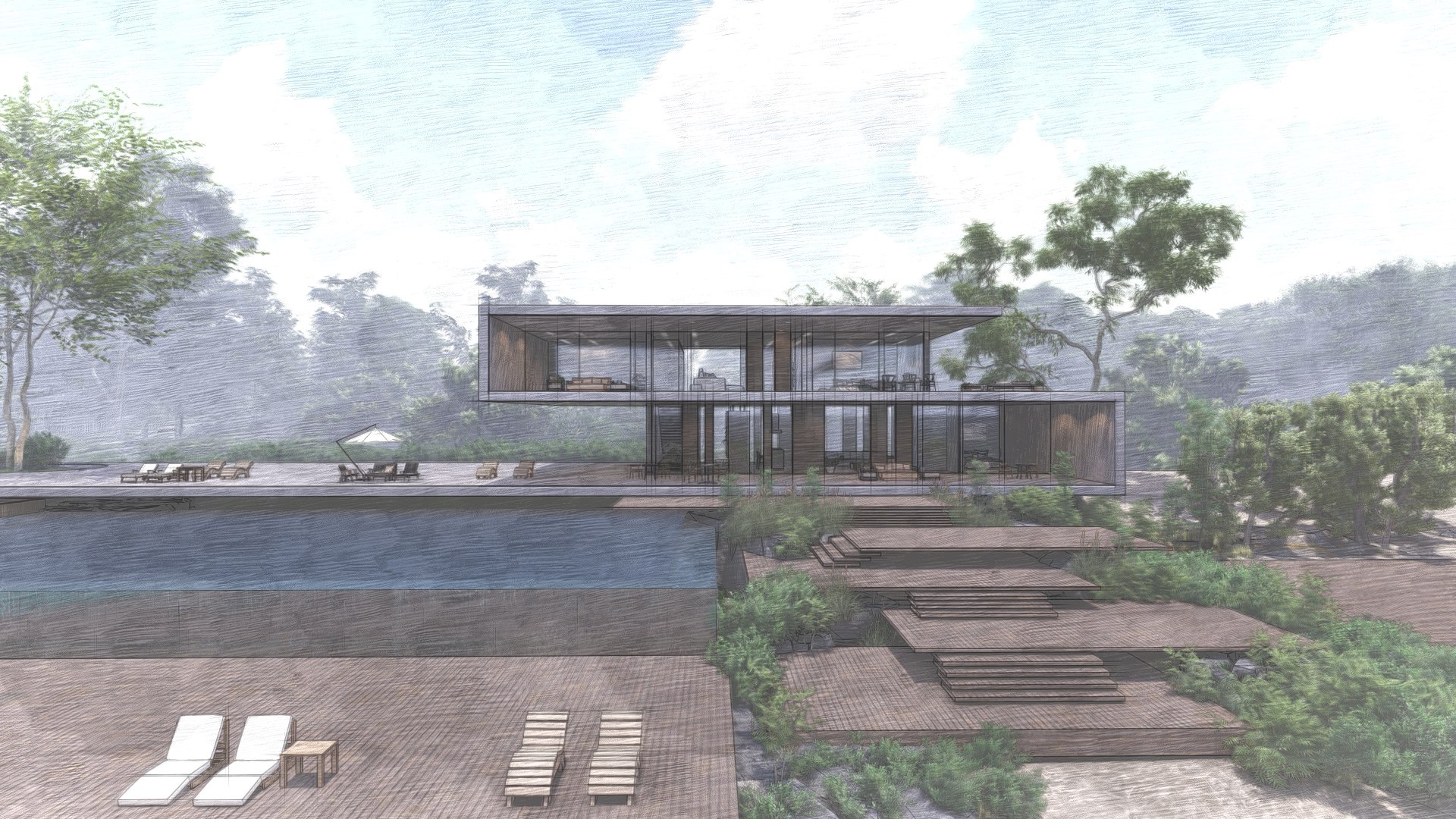 3D Folding Modern Architecture Beach House Villa Revit N Lumion Rocks ...