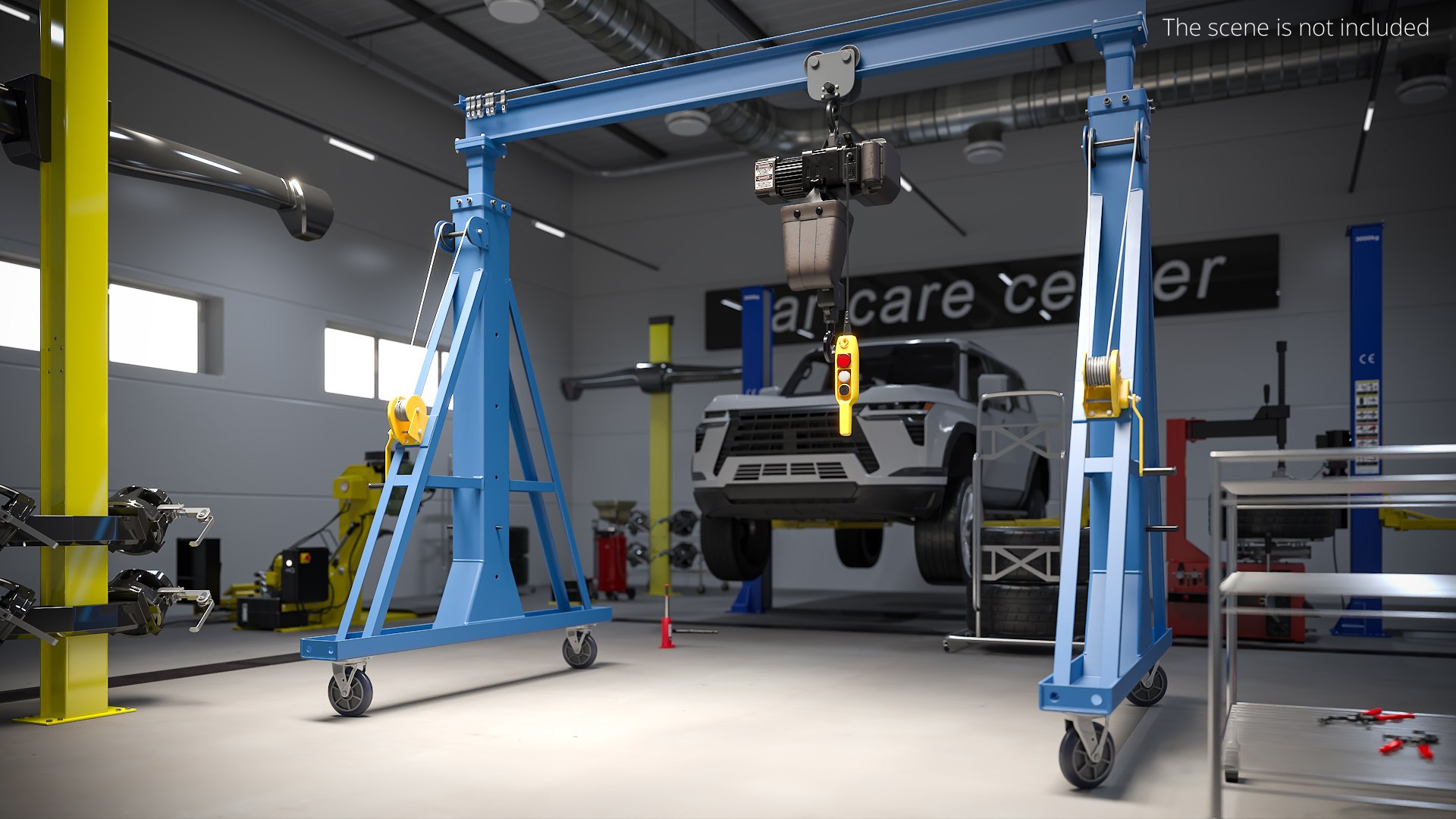 3D Model Adjustable Steel Gantry With Powered Chain Hoist Blue ...