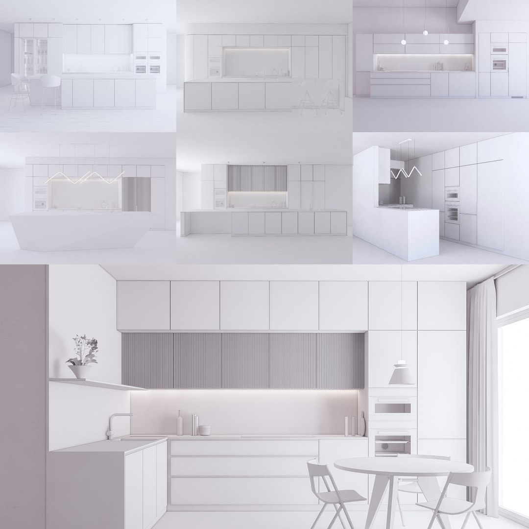 3D Modern Kitchen Collection Created In Revit Model - TurboSquid 2020814