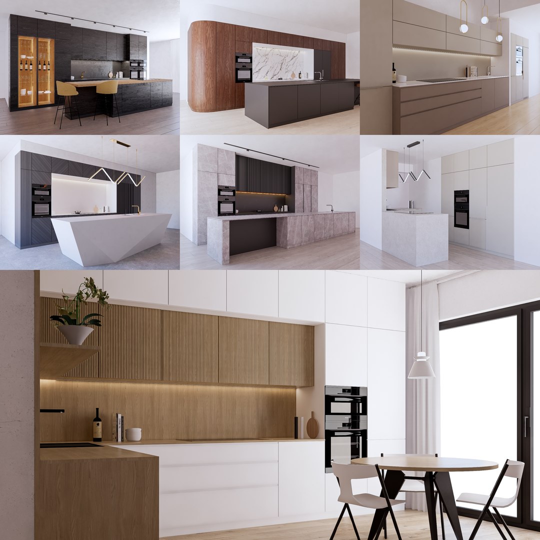 3D Modern Kitchen Collection Created In Revit Model - TurboSquid 2020814