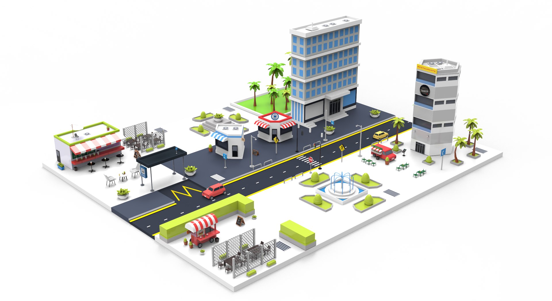 3D Model Cartoon City Restaurants And Coffee - TurboSquid 1873315