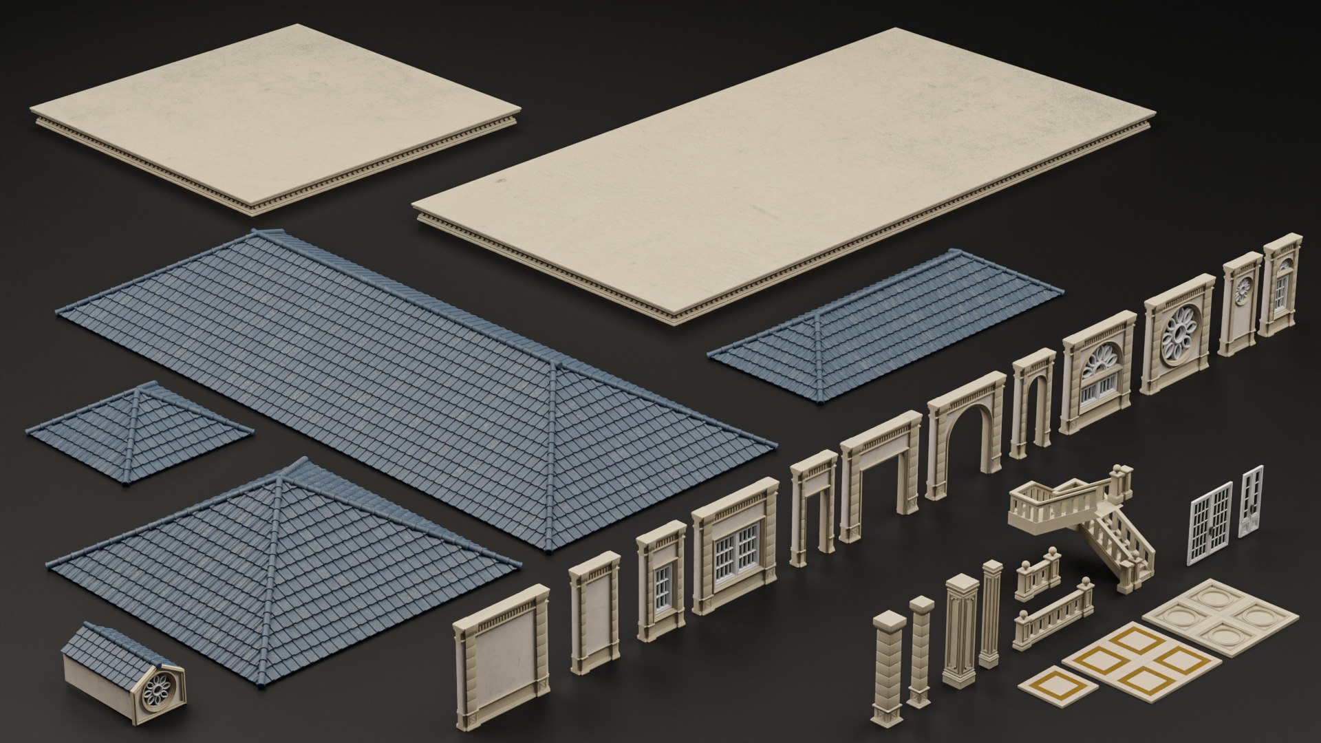 3D CLASSIC EUROPEAN KITBASH 03 MODULAR BUILDING WITH INTERIOR ...