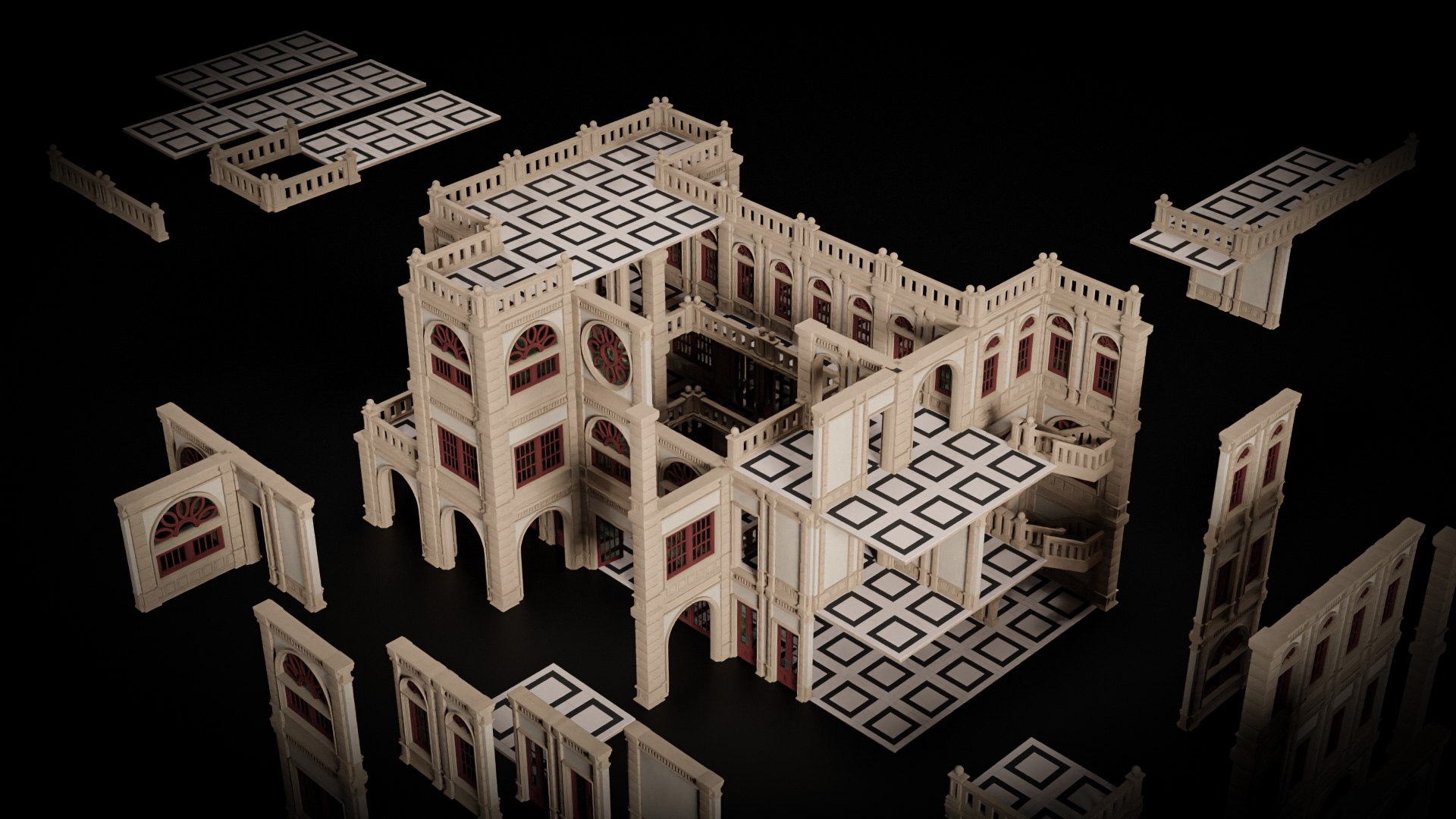 3D CLASSIC EUROPEAN KITBASH 03 MODULAR BUILDING WITH INTERIOR ...