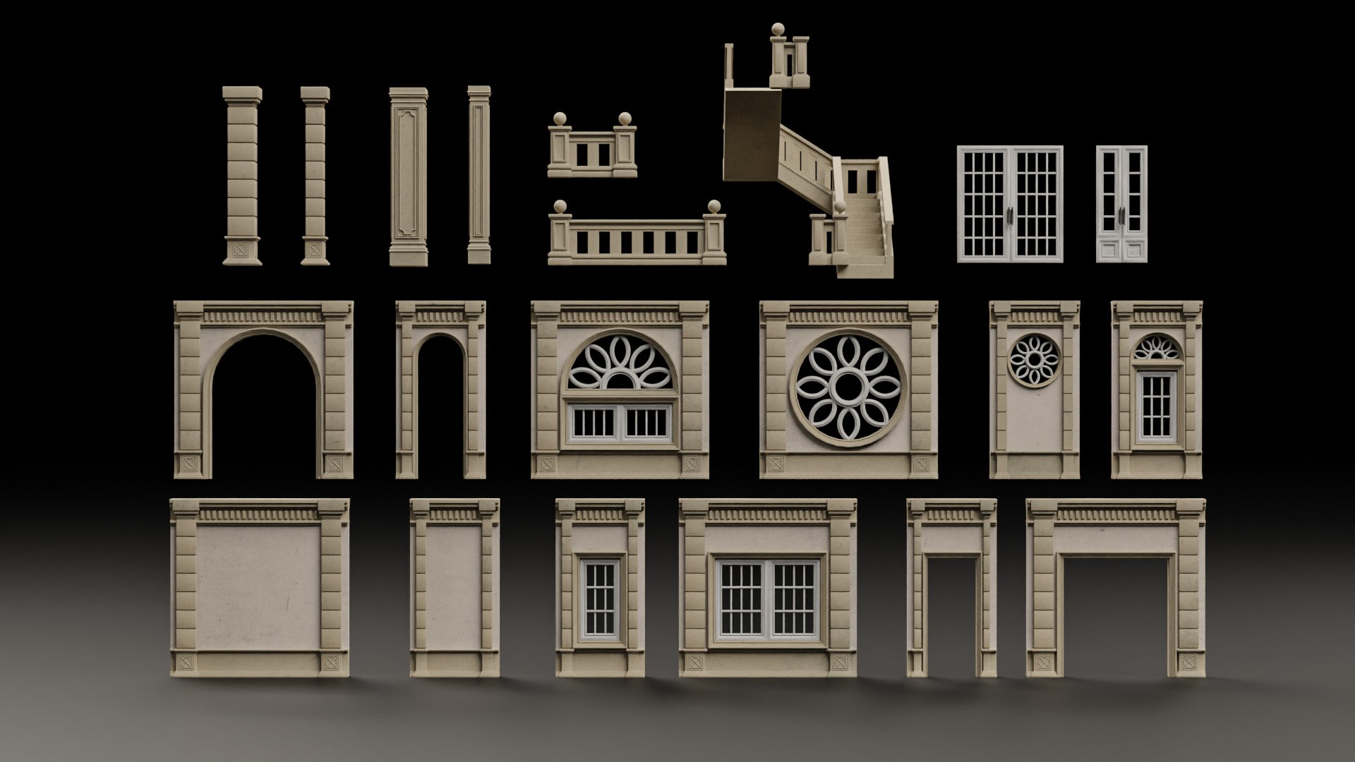 3D CLASSIC EUROPEAN KITBASH 03 MODULAR BUILDING WITH INTERIOR ...