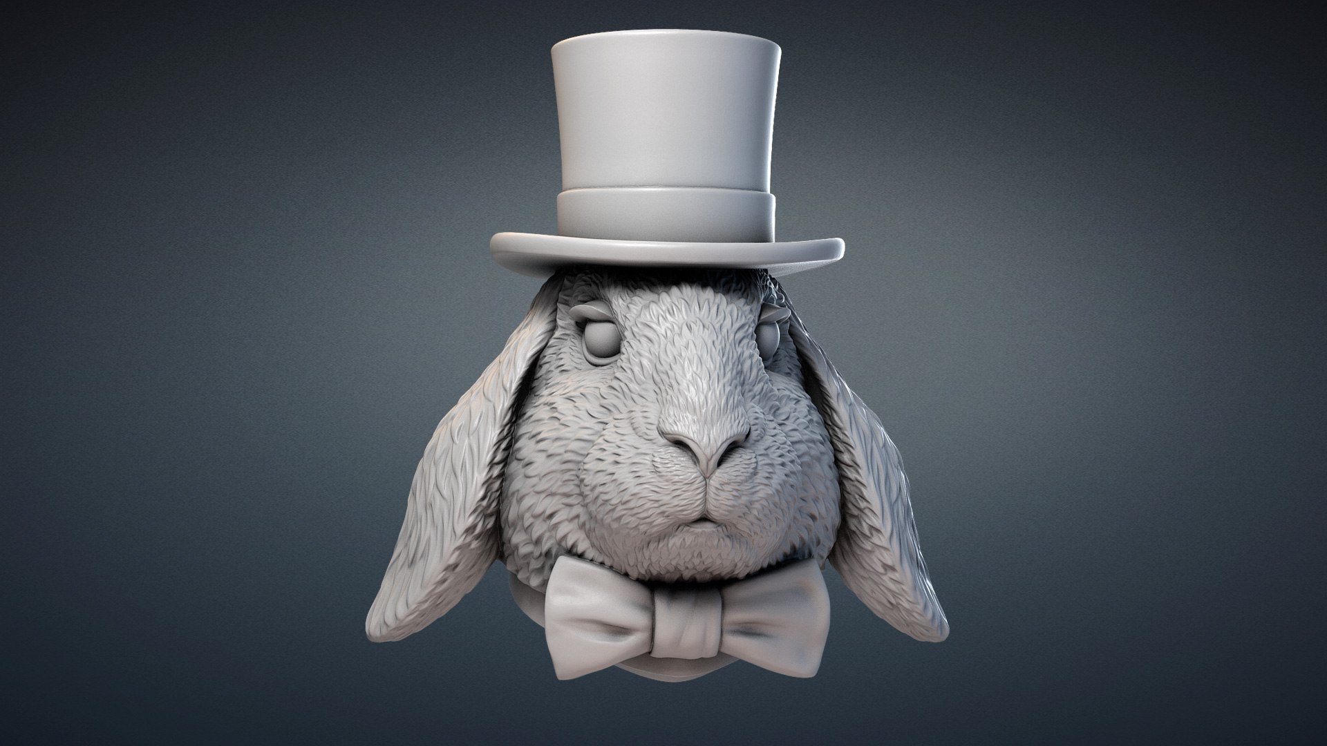 Rabbit Head Sculpture Top Hat Bow Tie STL Model - TurboSquid 1984961