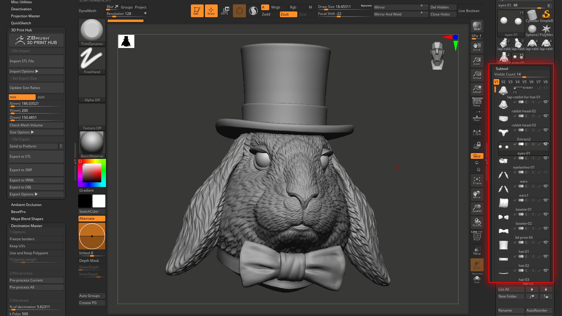 Rabbit Head Sculpture Top Hat Bow Tie STL Model - TurboSquid 1984961