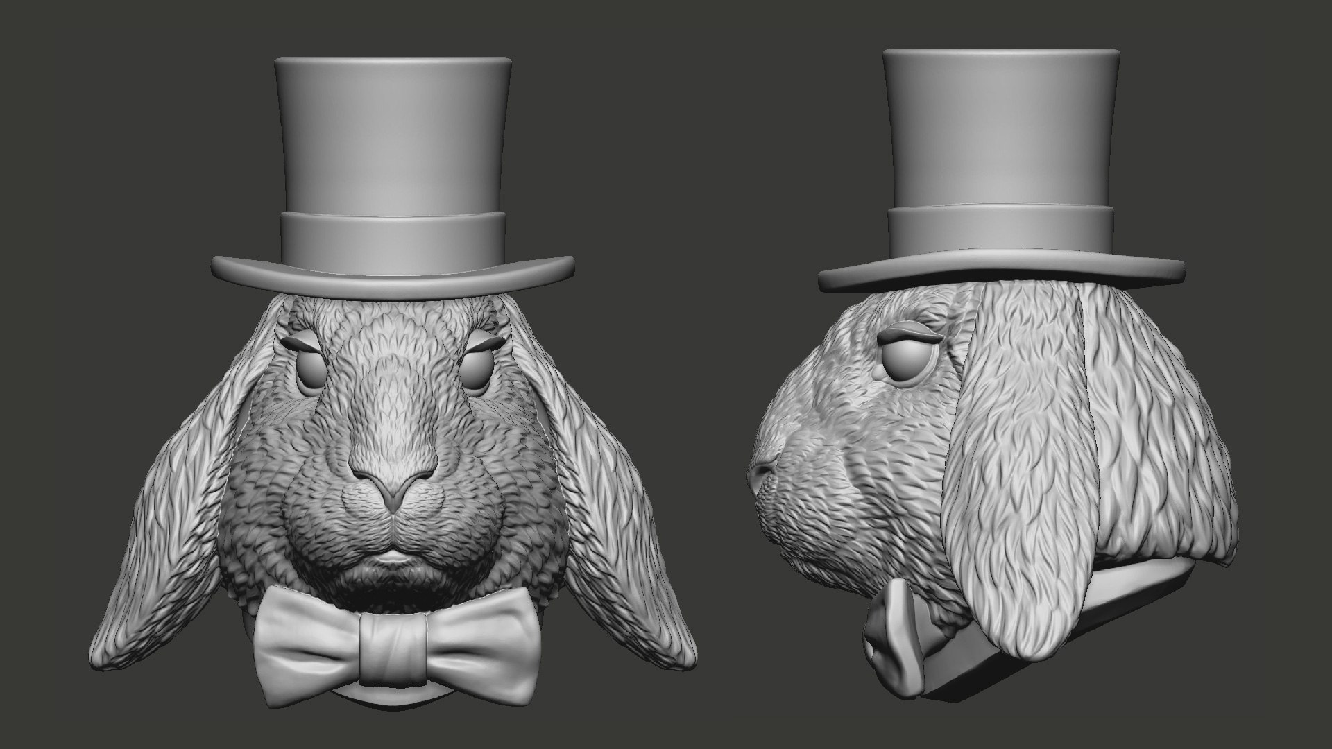 Rabbit Head Sculpture Top Hat Bow Tie STL Model - TurboSquid 1984961